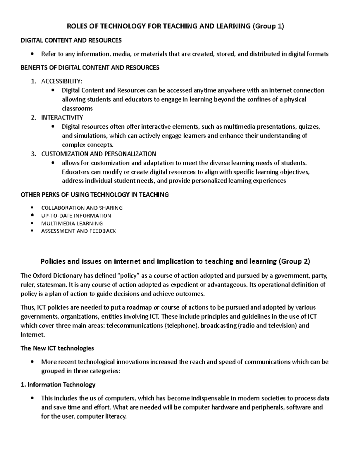 Group 1-3 - Social science - ROLES OF TECHNOLOGY FOR TEACHING AND ...