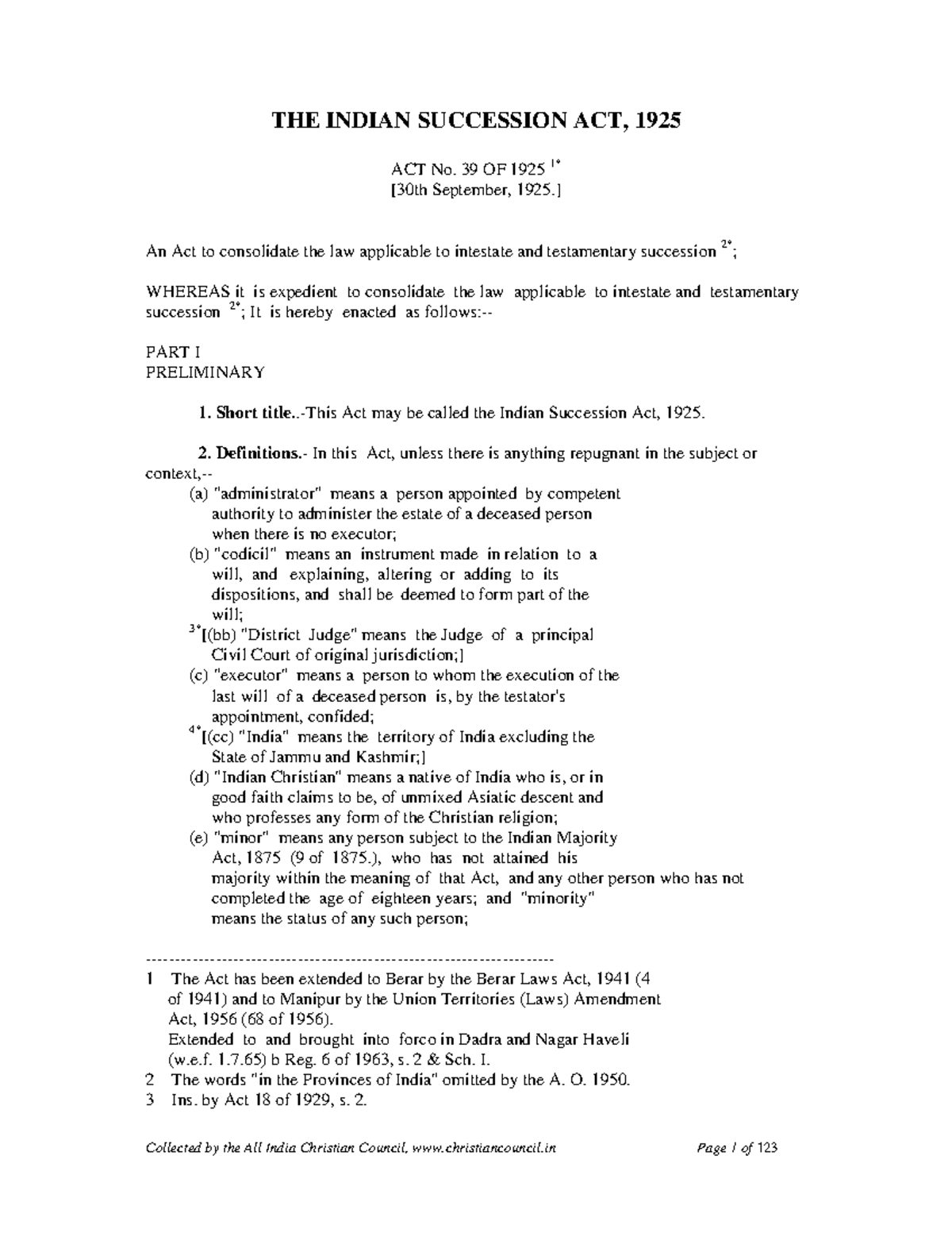 Indian succession act 1925 - Collected by the All India Christian ...
