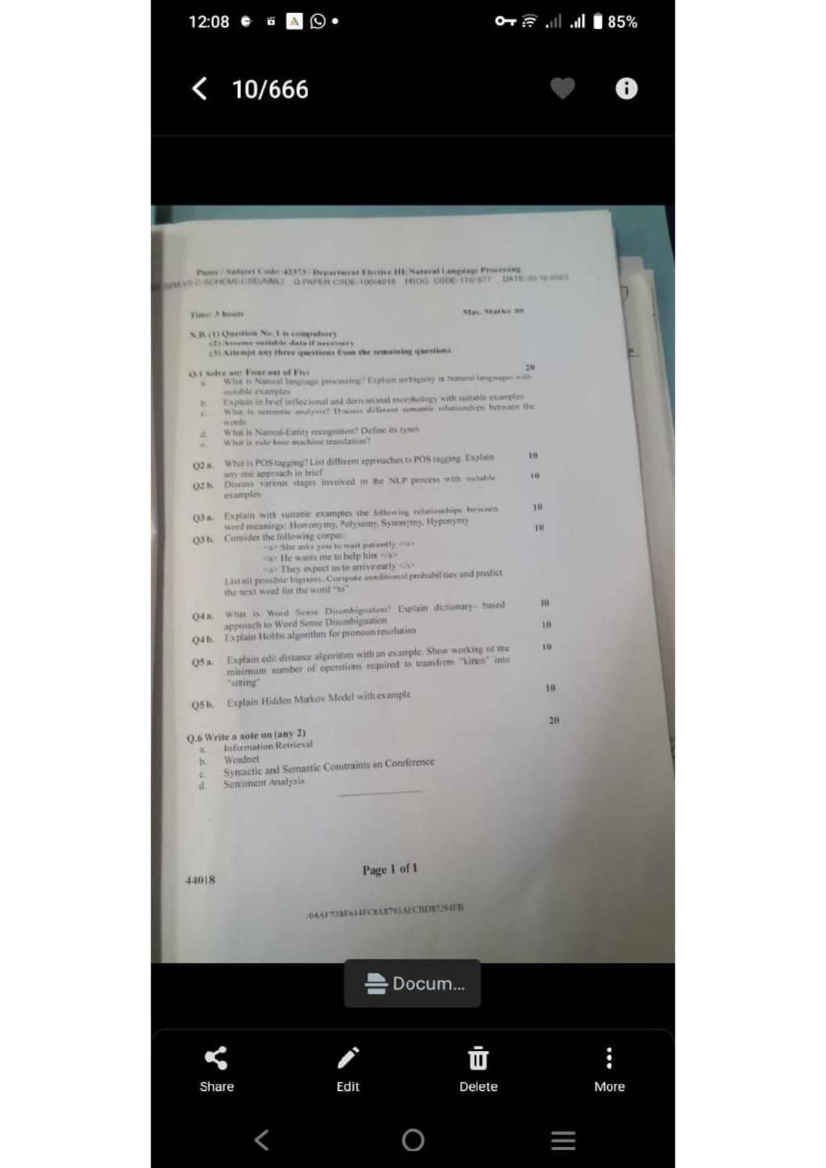 Papers - Marker NO N. (1) Question No. I is compulsory (2) Assume suitable data if necesary (3 ...