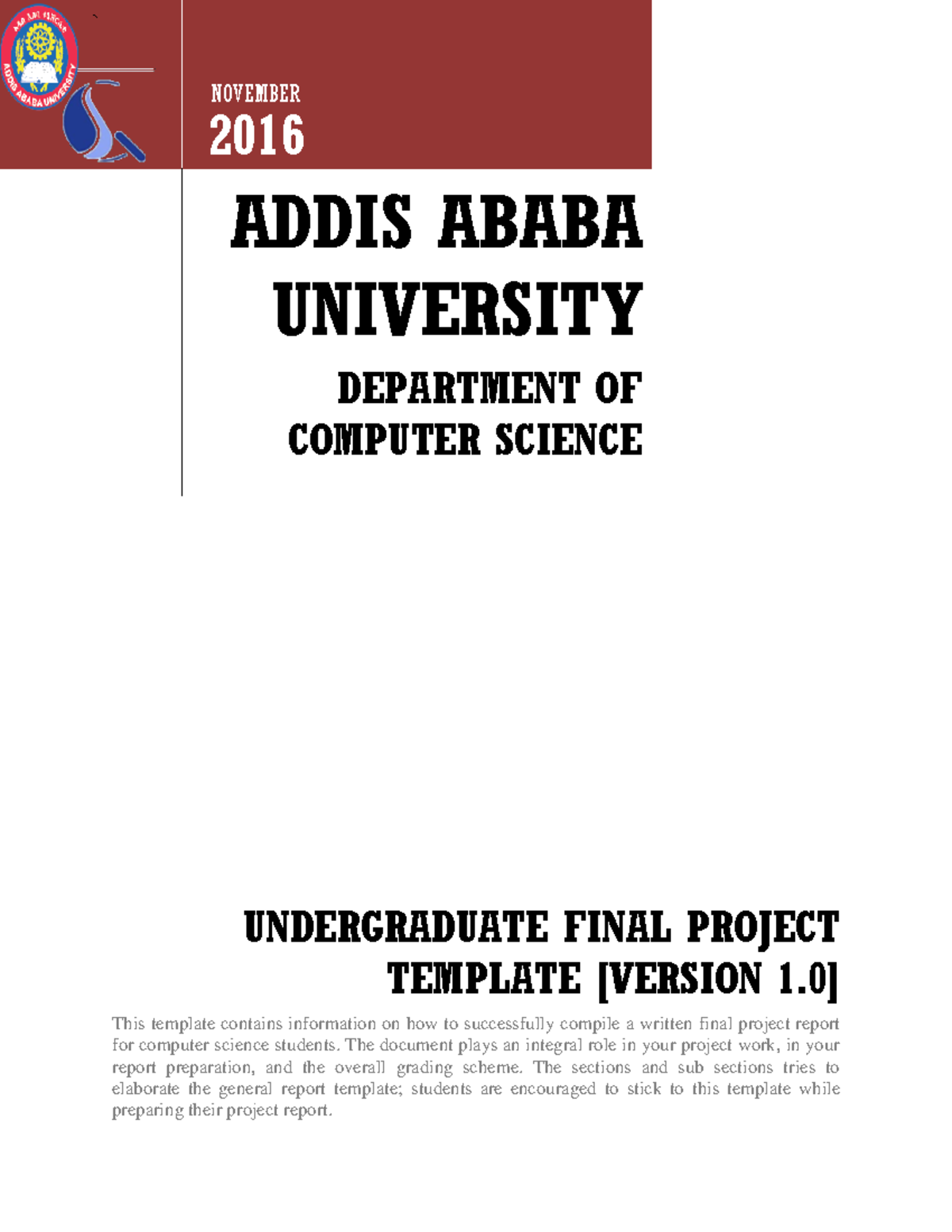 Final project template - ` 2016 ADDIS ABABA UNIVERSITY DEPARTMENT OF ...
