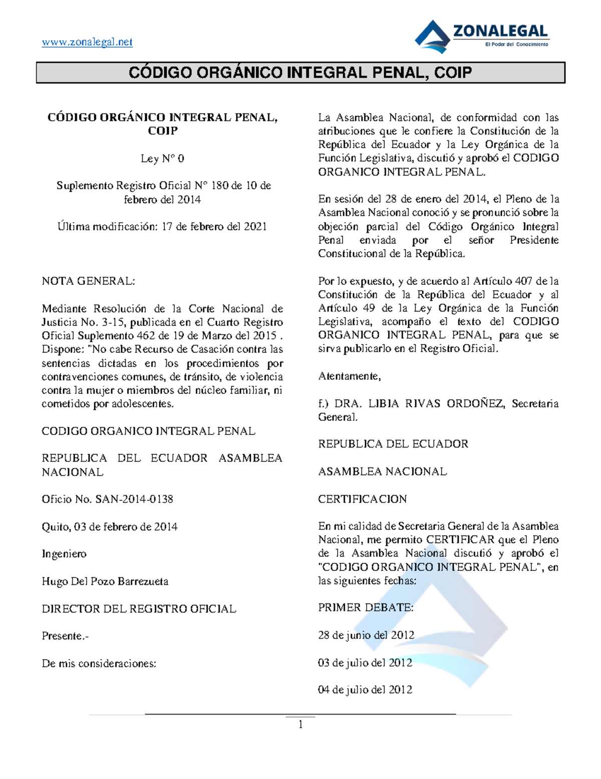 13.31 Codigo Organico Integral Penal - CÓDIGO ORGÁNICO INTEGRAL PENAL ...