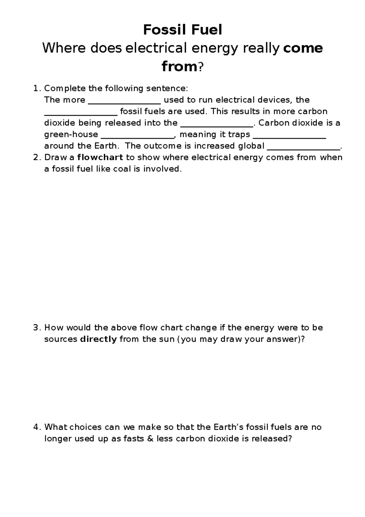 Fossil Fuel WS - Worksheet on Energy Transfer - Fossil Fuel Where does ...