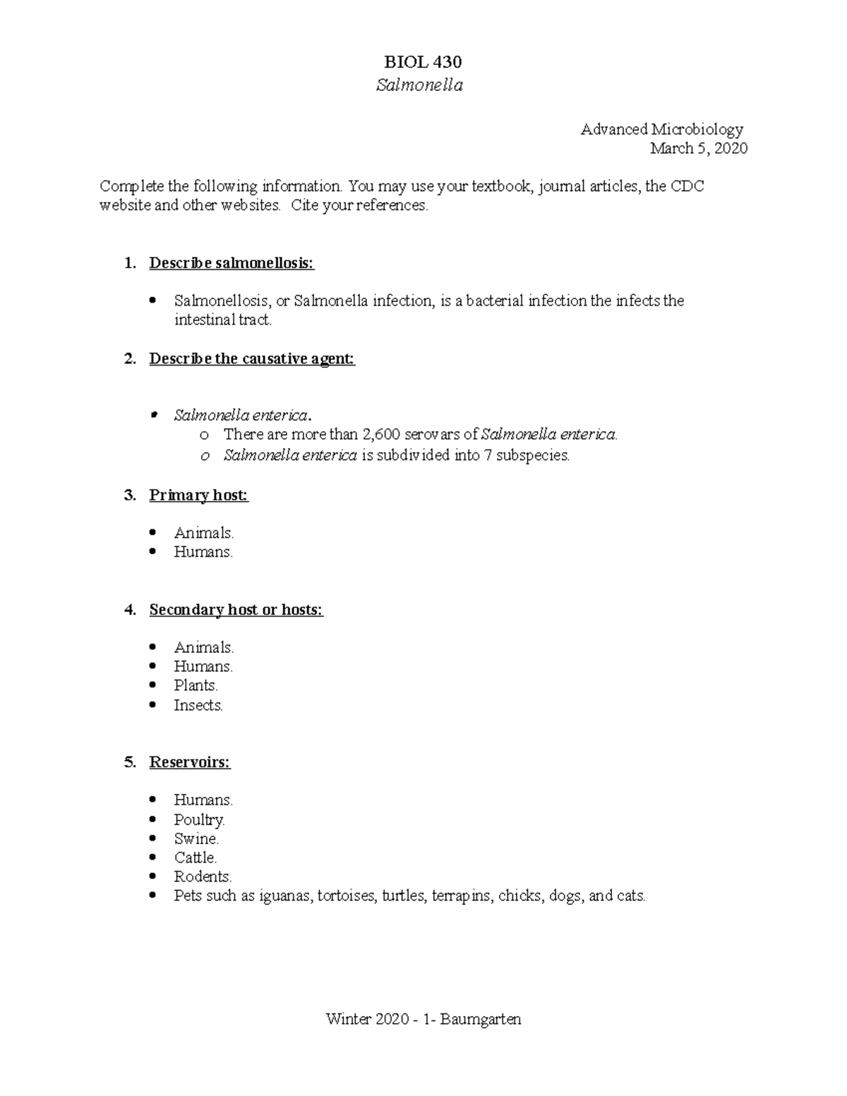 Profile 8 Salmonella - Salmonella Advanced Microbiology March 5, 2020 ...