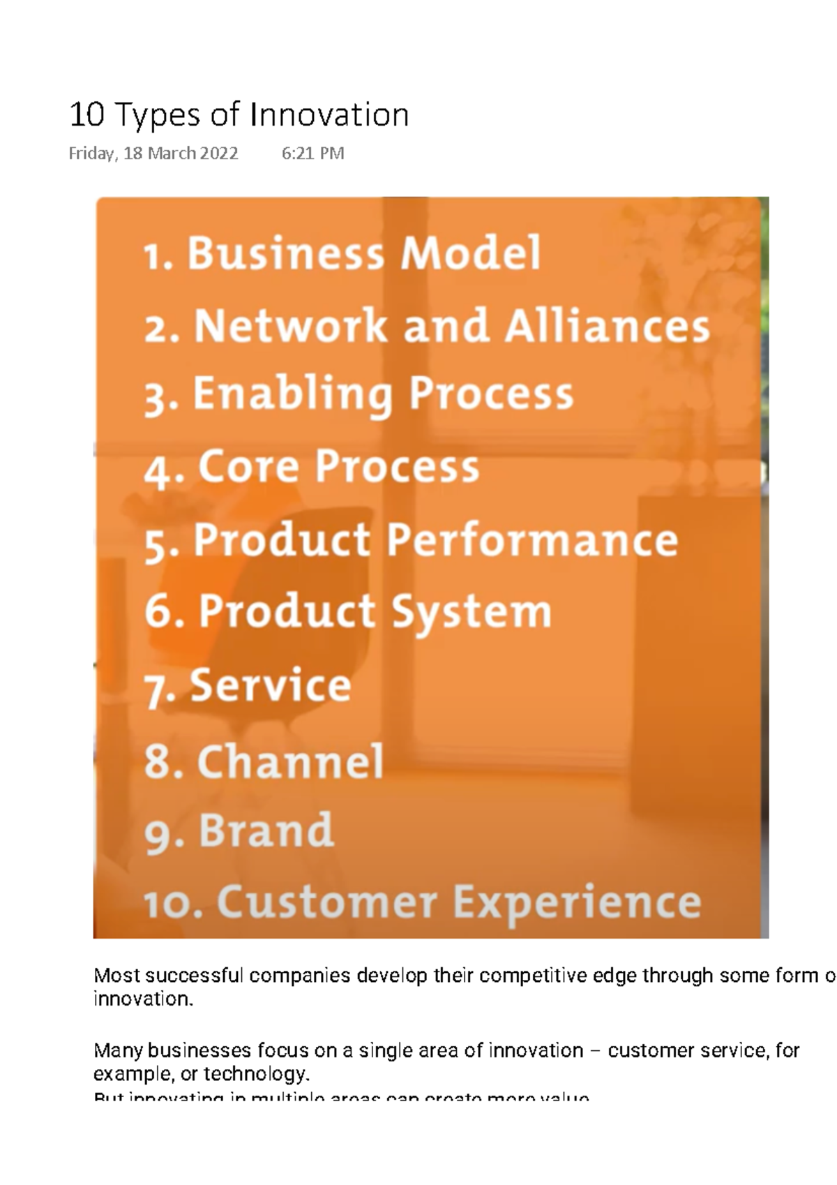 10 Types of Innovation - FULL NOTES - Most successful companies develop ...