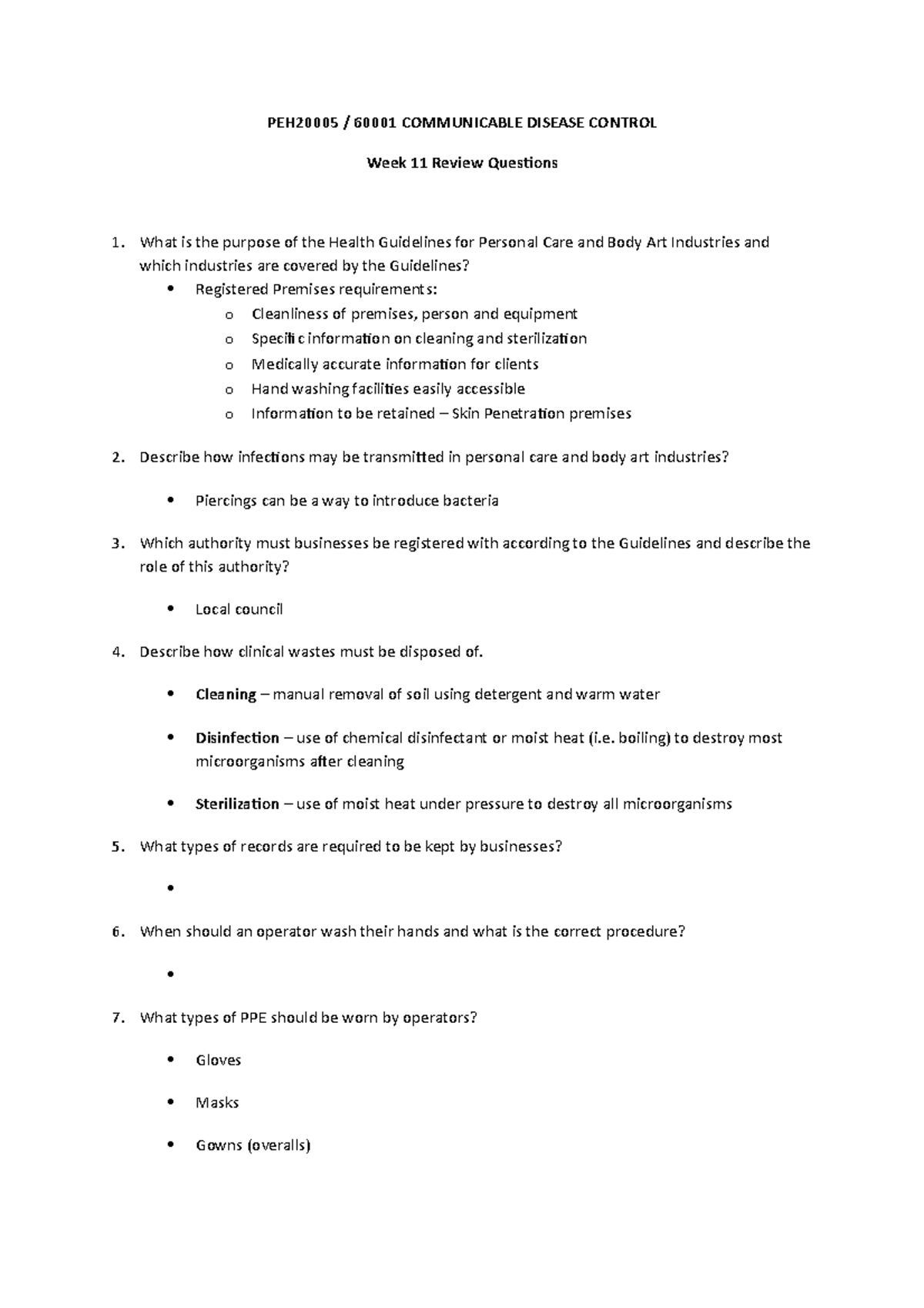 Week 11 Review Questions - COMMUNICABLE DISEASE CONTROL Week 11 Review ...