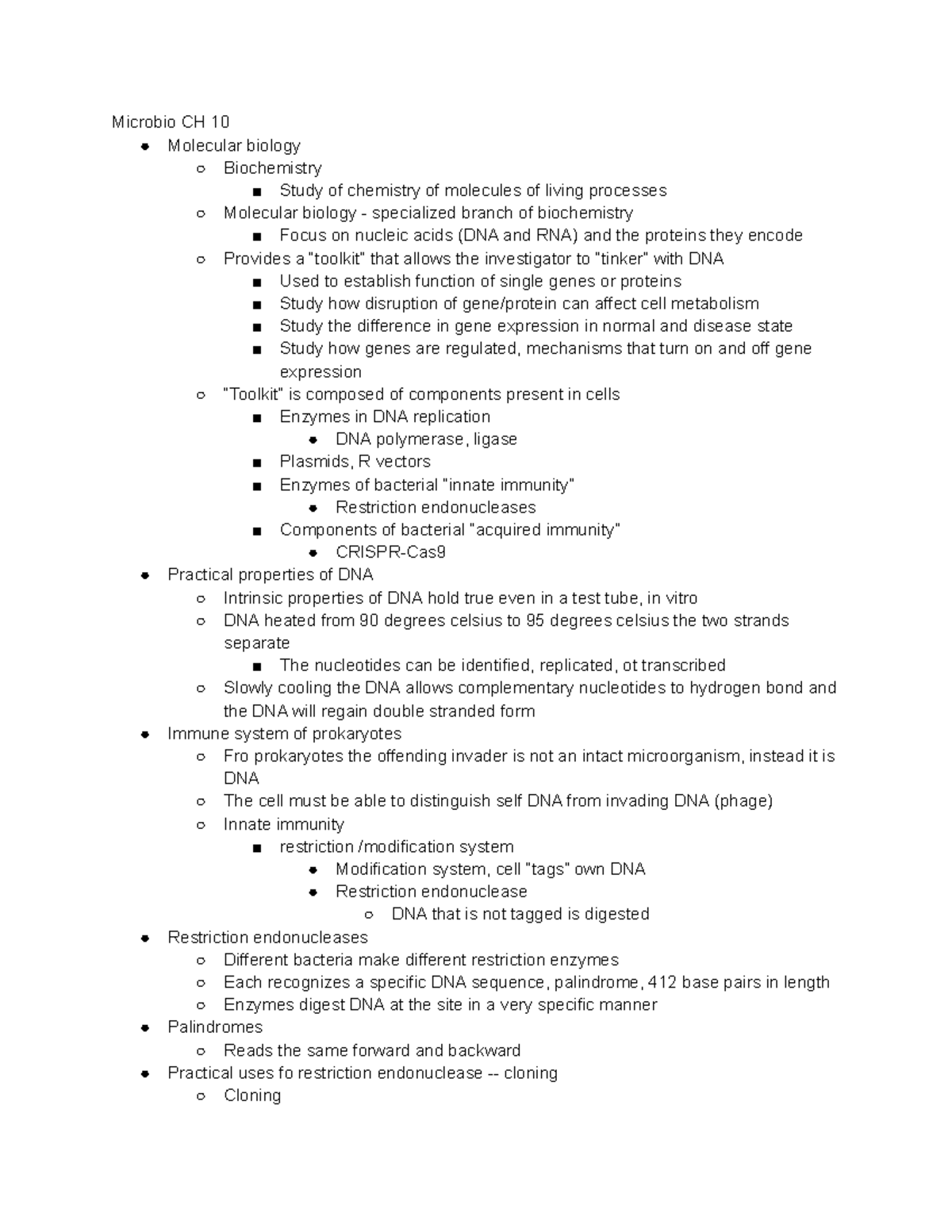 Microbio CH 10 - Lecture notes 10 - Microbio CH 10 Molecular biology ...