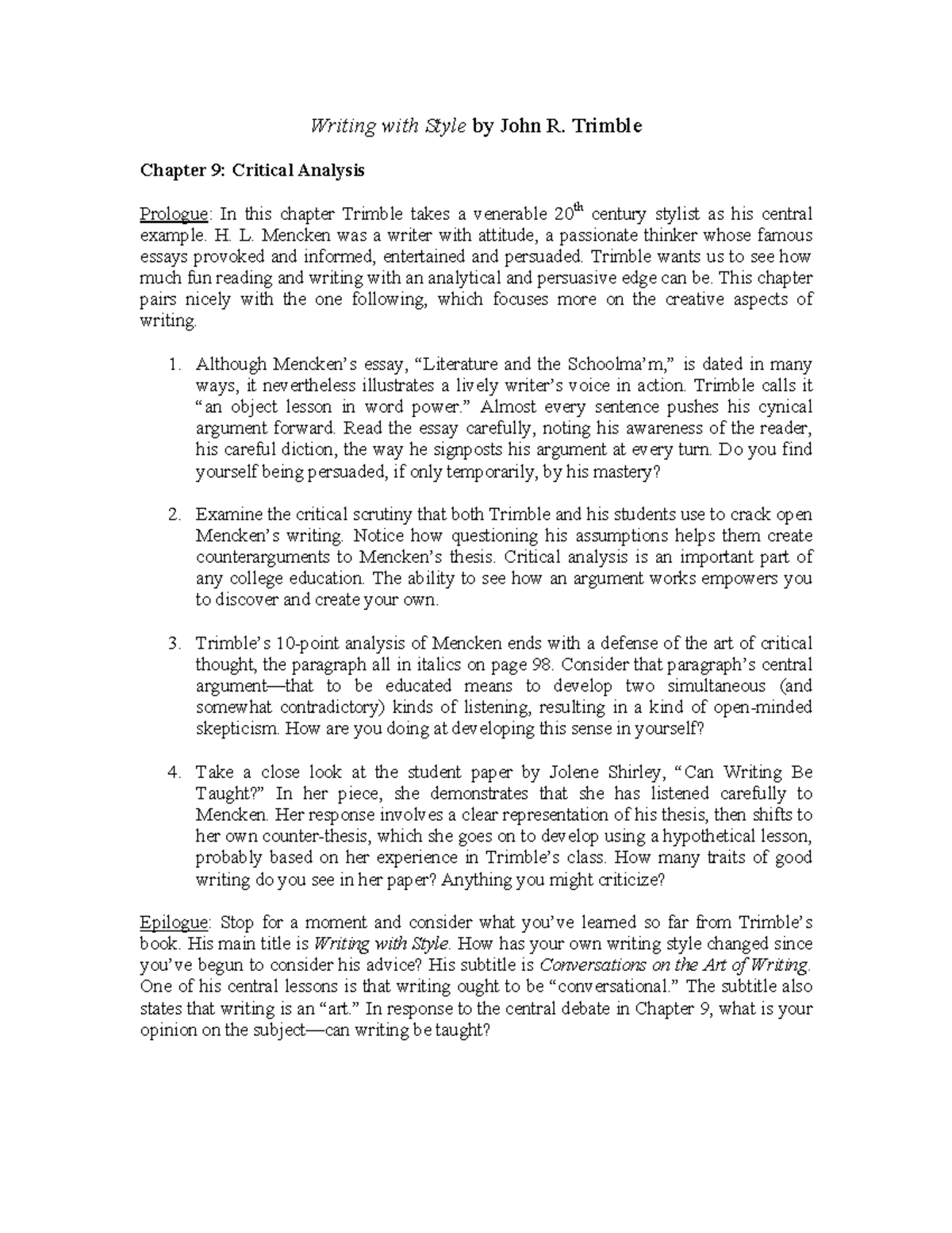 Trimble Chapter 9 - Reading material - Writing with Style by John R ...