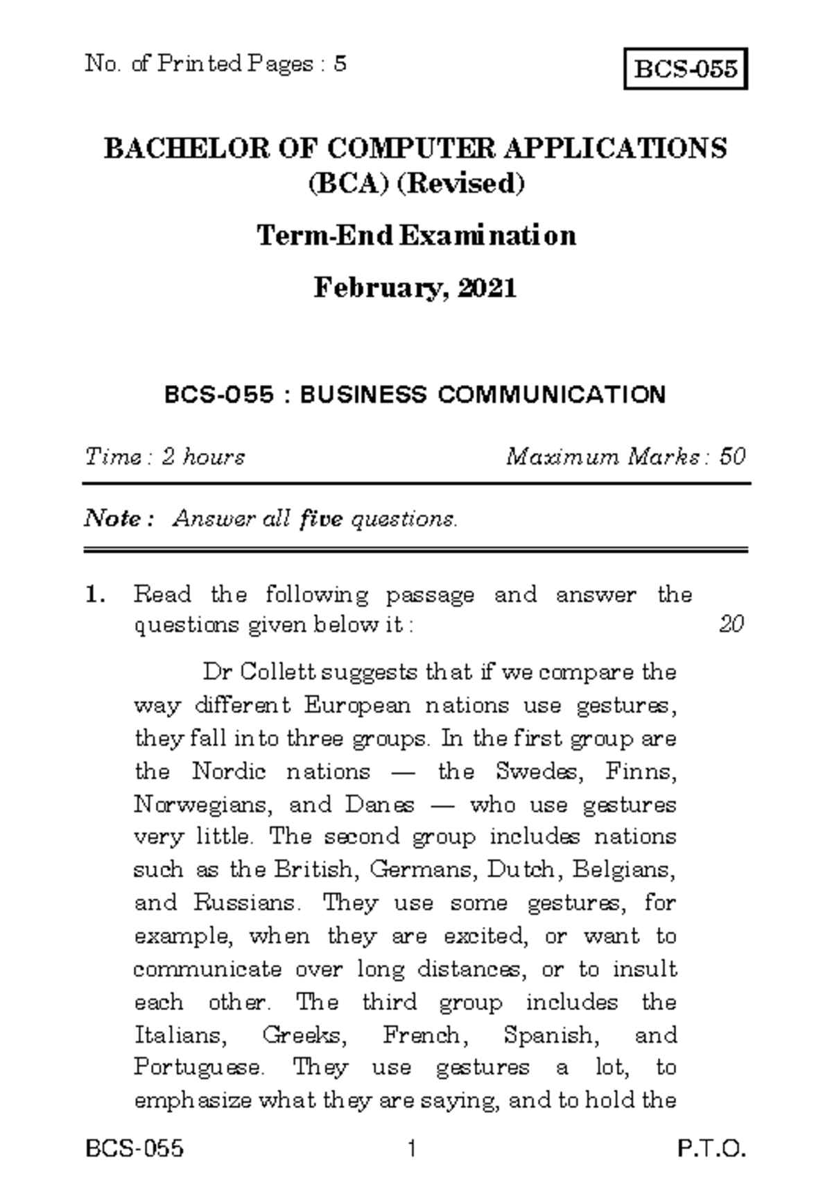BCS-55-dec20 - assignments - BCS-055 1 P.T. BCS- BACHELOR OF COMPUTER APPLICATIONS (BCA ...