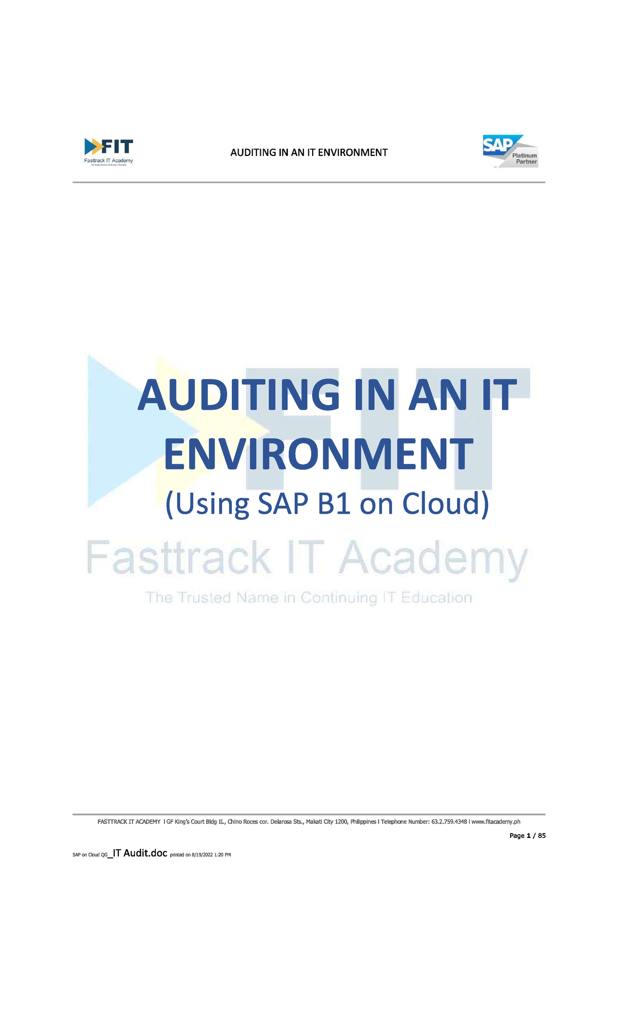 SAP Module 1 - Auditing in CIS Environment - Studocu