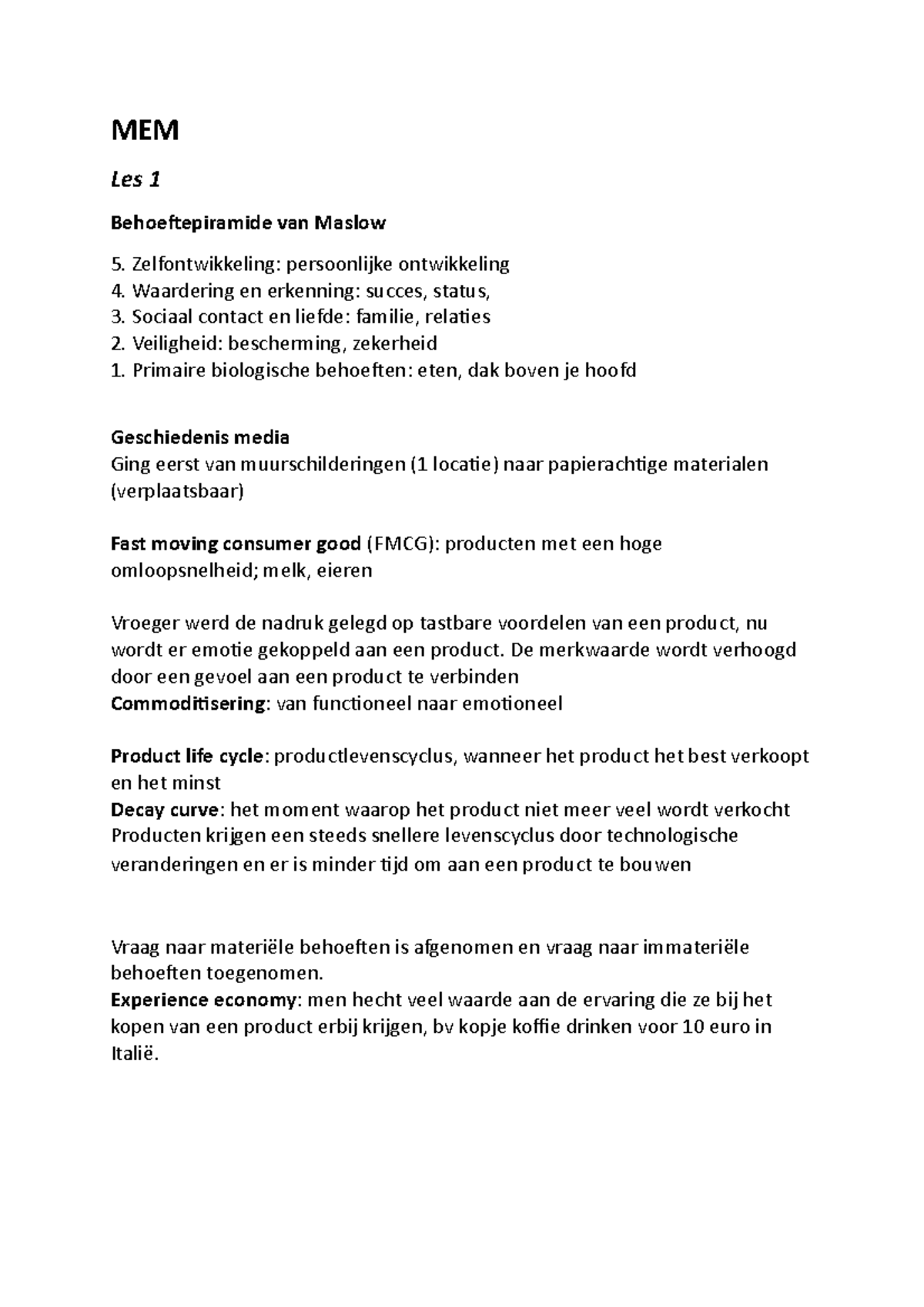 Tentamen CEI Periode 1 - College-aantekeningen 1-7 - MEM Les 1 ...