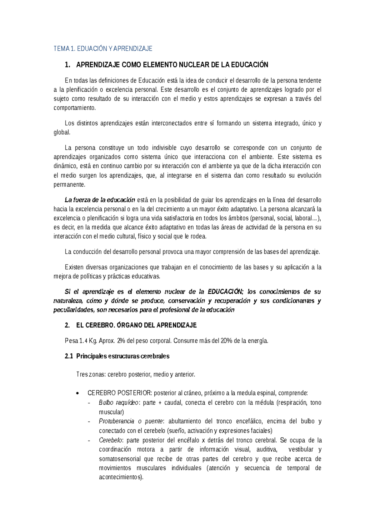 TEMA 1 - Resumen Bases del Aprendizaje y Educación - Warning: TT: undefined function: 32 TEMA 1 ...