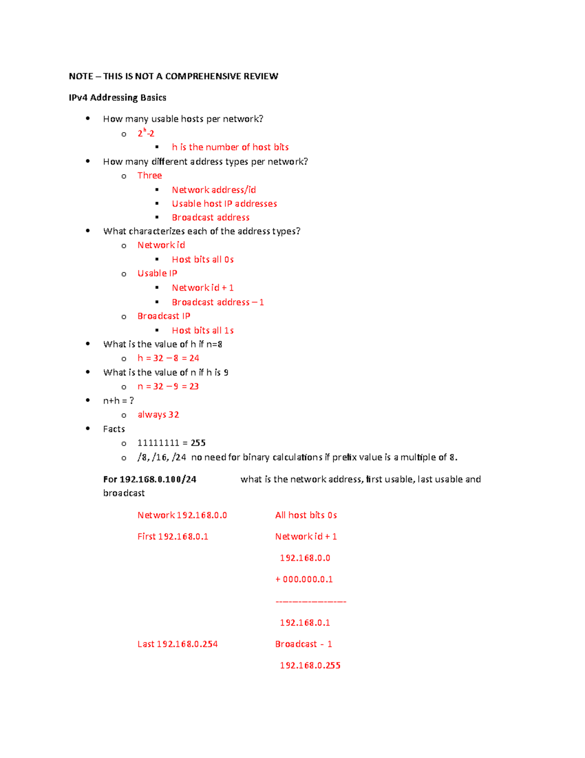 Net1002 Review - NOTE – THIS IS NOT A COMPREHENSIVE REVIEW IPv4 ...