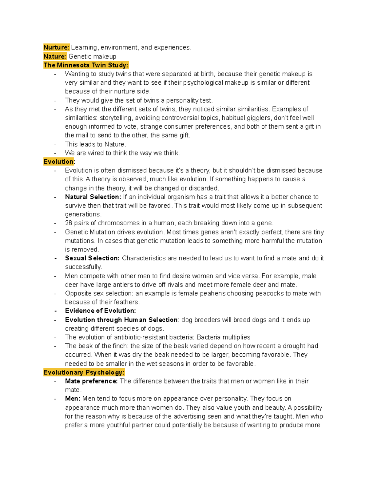Nature and Nurture Lecture Notes - Nurture: Learning, environment, and ...