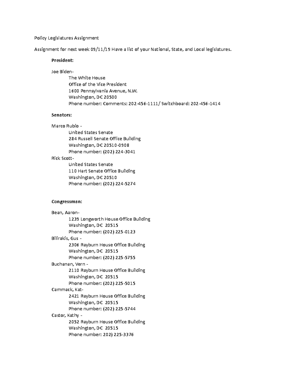 Policy Legislatures Assignment - Policy Legislatures Assignment ...