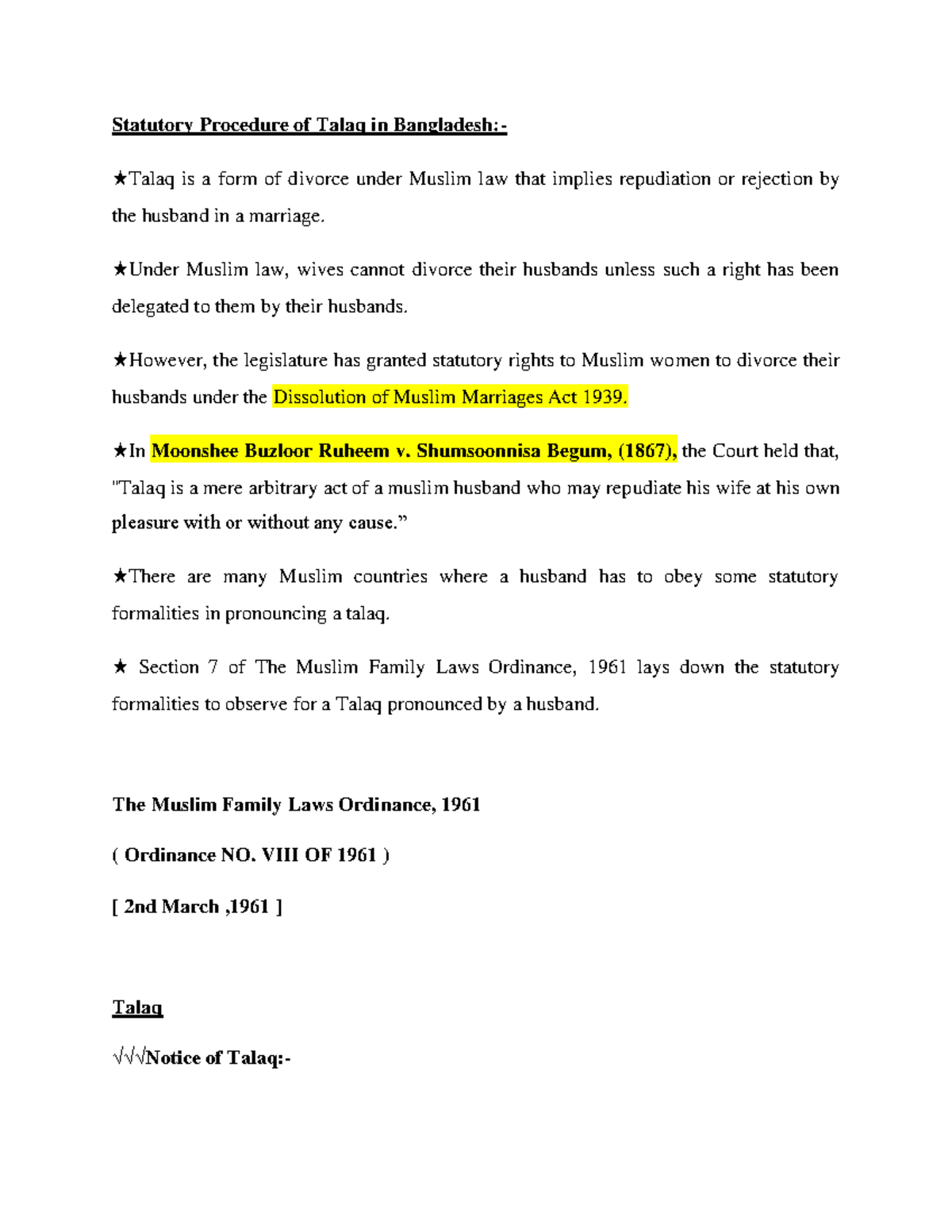 Statutory Procedure of Talaq in Bangladesh - Statutory Procedure of ...
