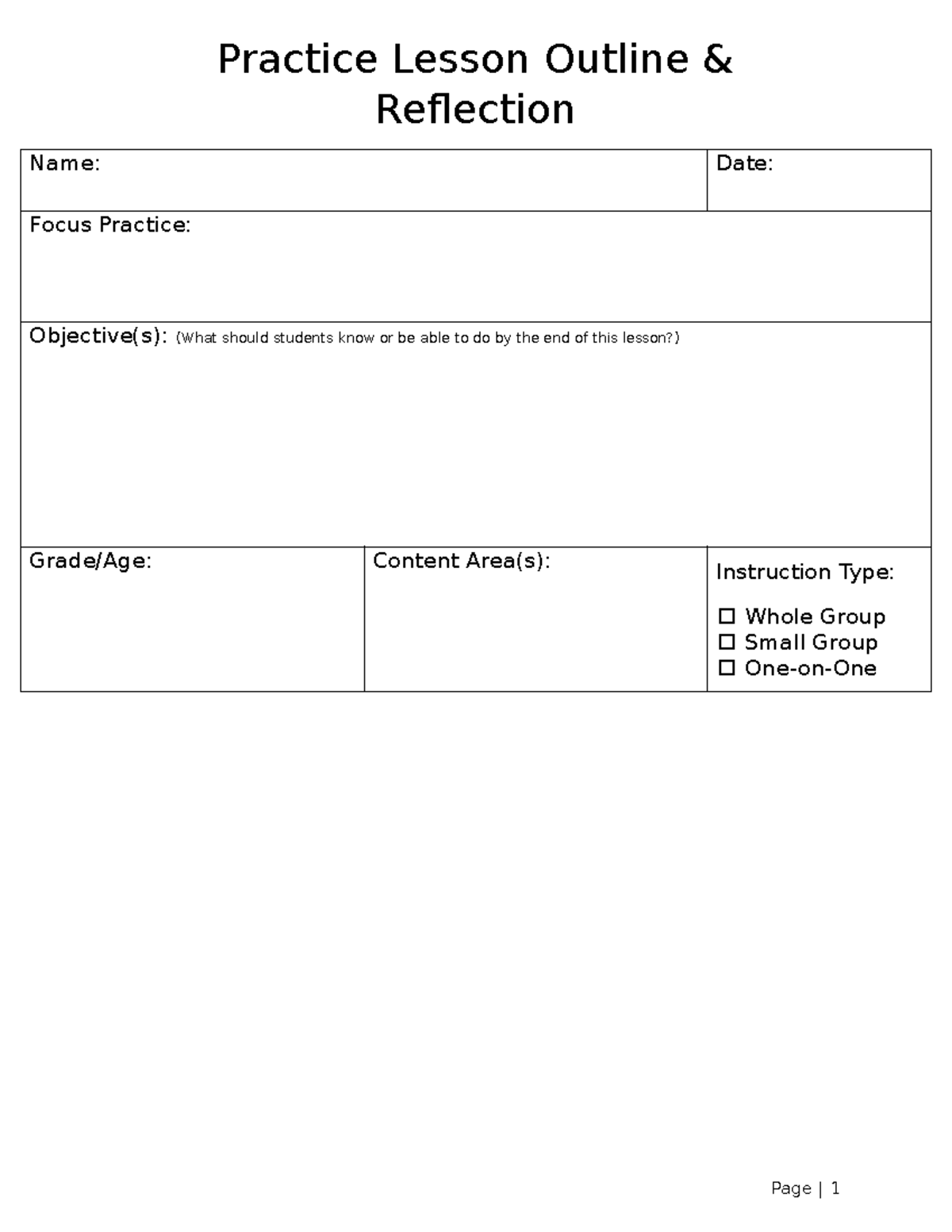 Practice Lesson Outline & Reflection#3 - Practice Lesson Outline ...
