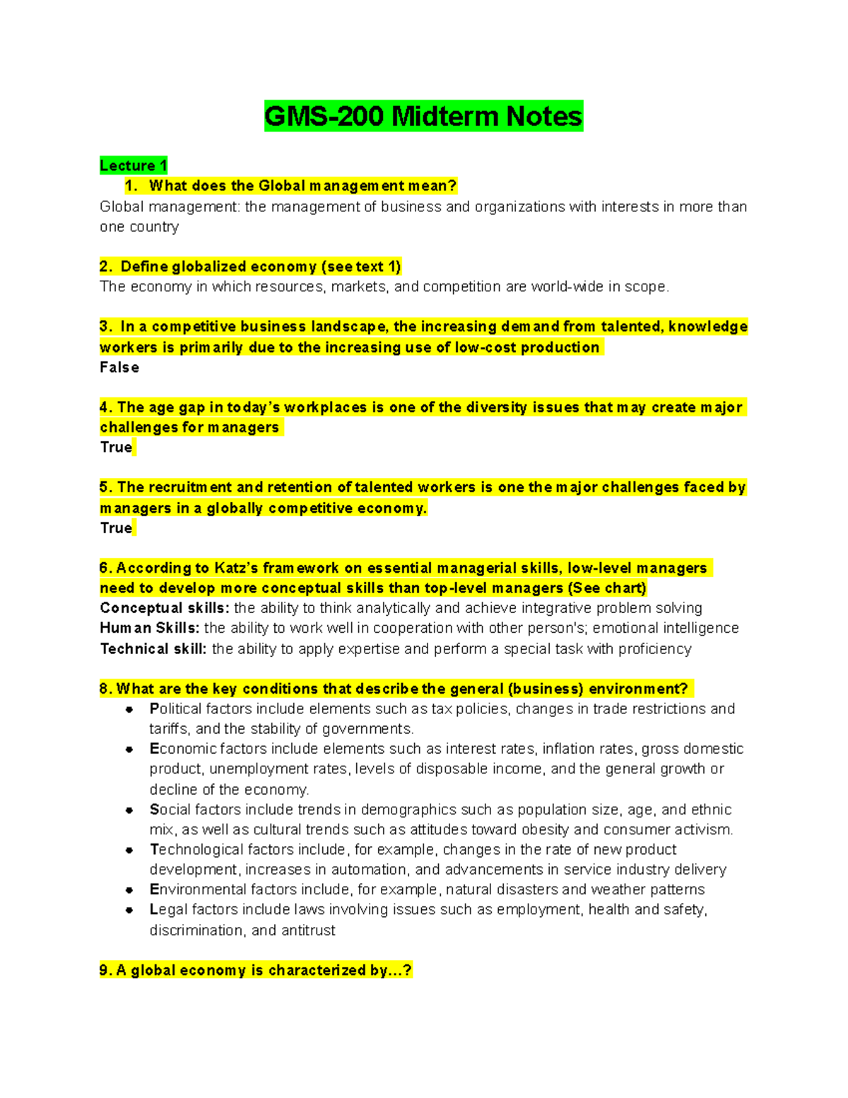 MIDTERM 2018, questions and answers - GMS-200 Midterm Notes Lecture 1 1 ...