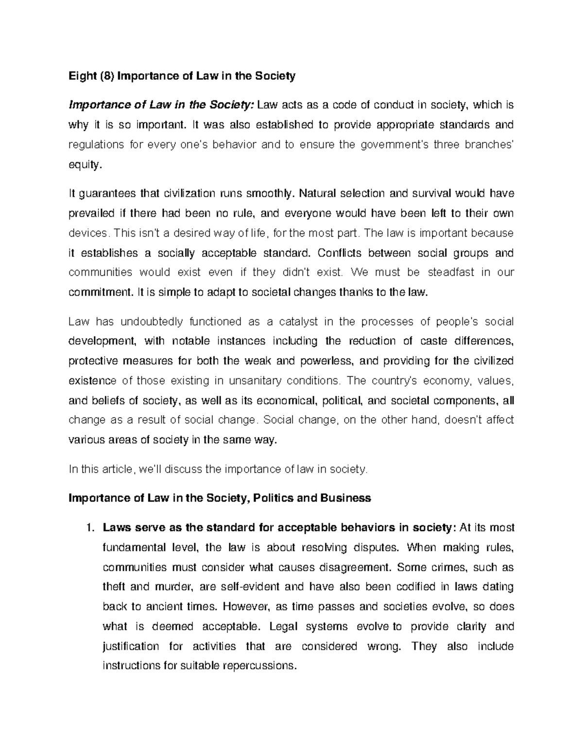 Importance-of-Law - Importance - Eight (8) Importance of Law in the ...