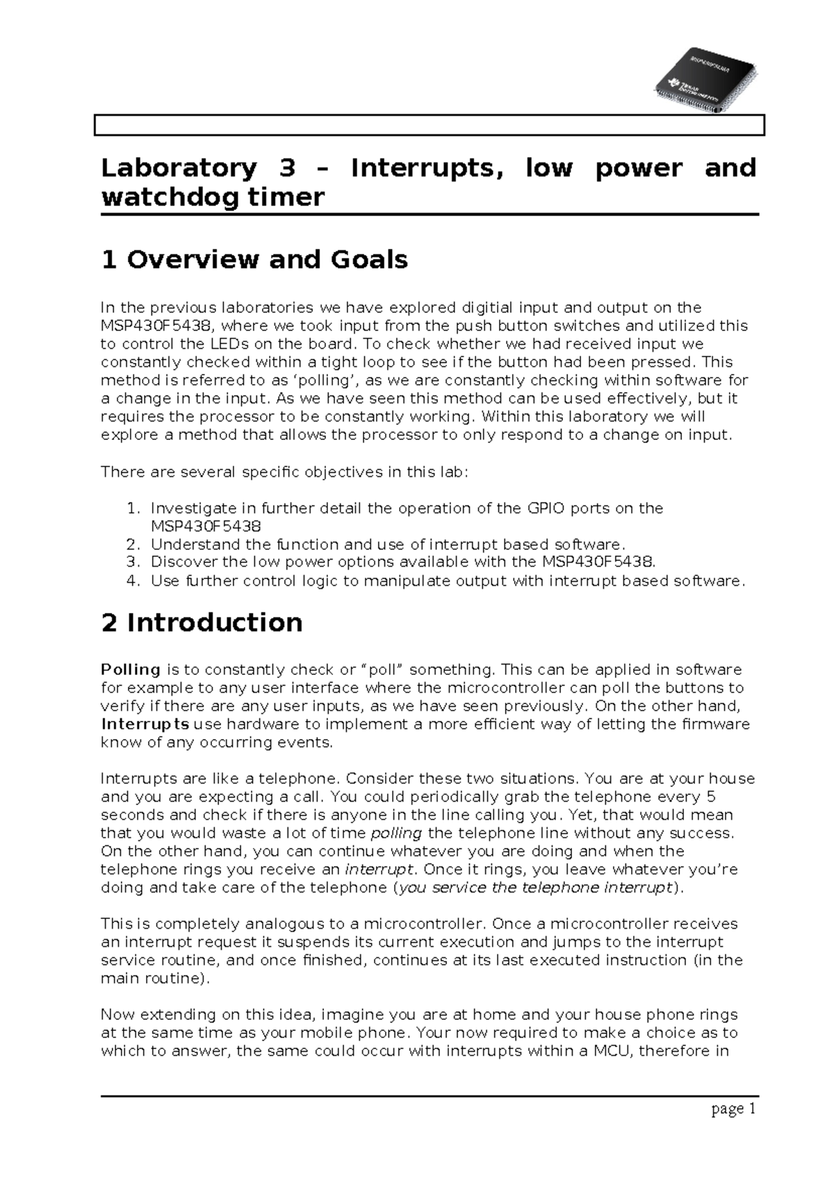 Laboratory 3 ECI - Bery good - Laboratory 3 – Interrupts, low power and watchdog timer 1 ...