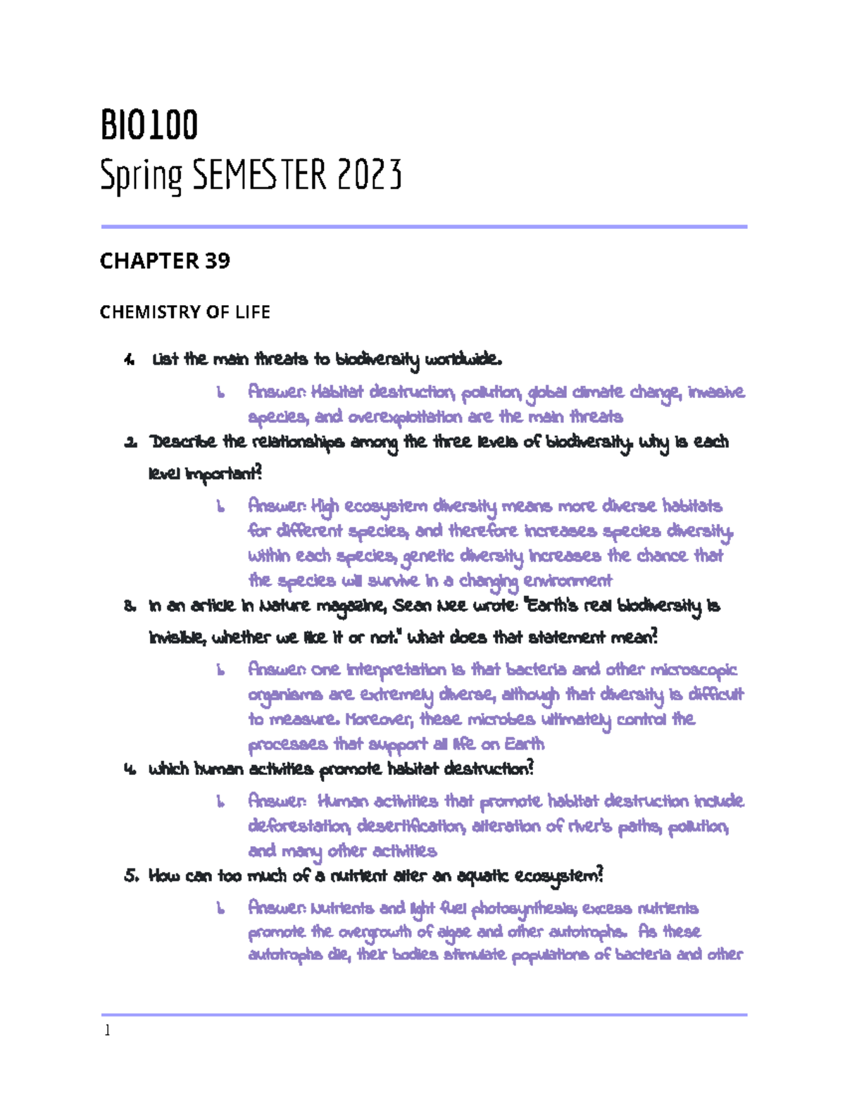 CH. 39 Preserving Biodiversity - BIO Spring SEMTER 2023 CHAPTER 39 ...