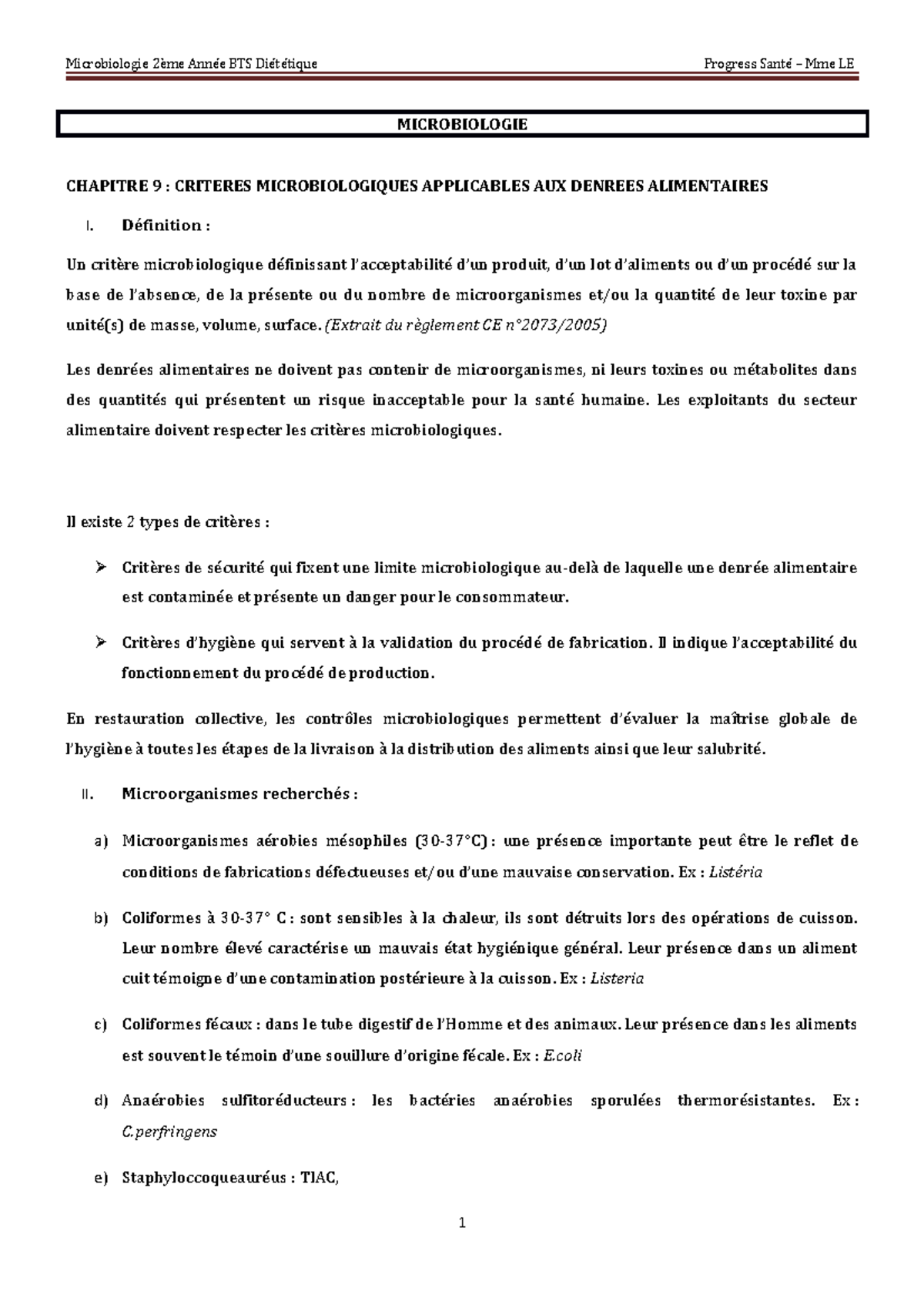 Cours microbiologie critère microbiologique applicables aux denrées alimentaires - Microbiologie ...