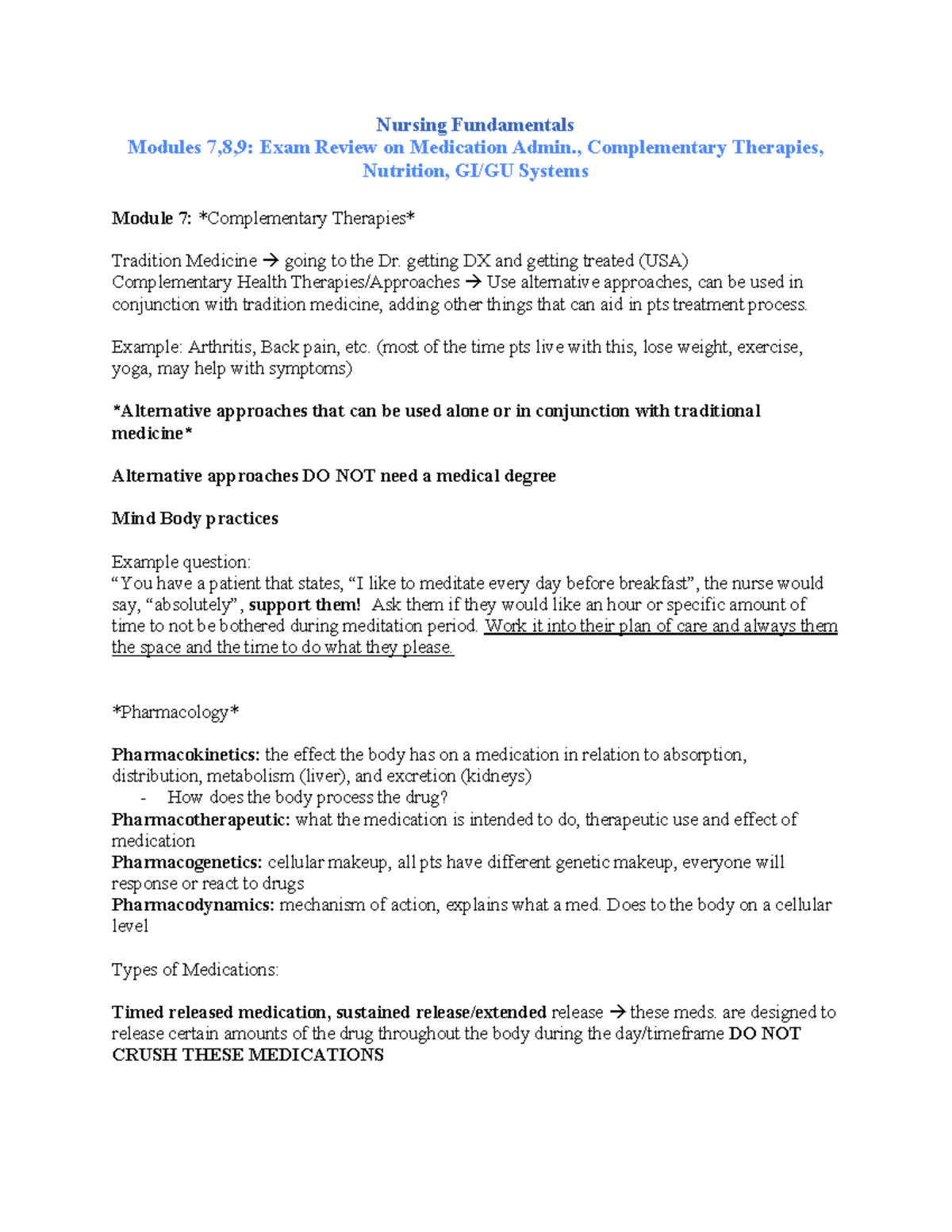 EXAM 3 Review Notes Nursing Fundamentals - Nursing Fundamentals Modules ...