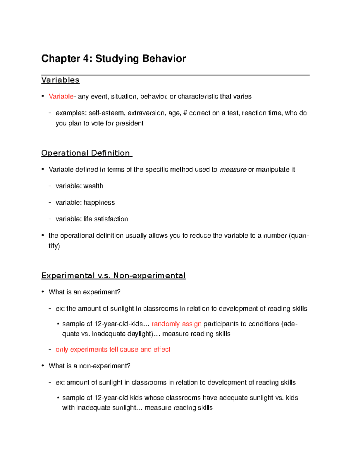 Psych 1B- Chapter 4 - Chapter 4: Studying Behavior Variables • Variable ...