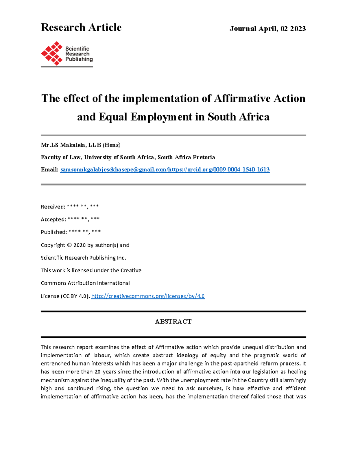 Affirmative action new manuscript - The effect of the implementation of ...