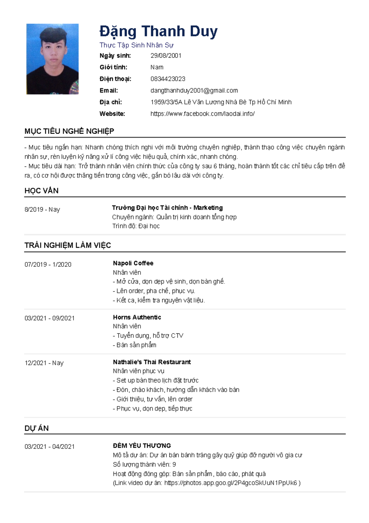 Dang Thanh Duy Top CV - ccasdcasdcsadcascasdc - 8/2019 - Nay Tr°áng Đ¿i hác Tài chính ...