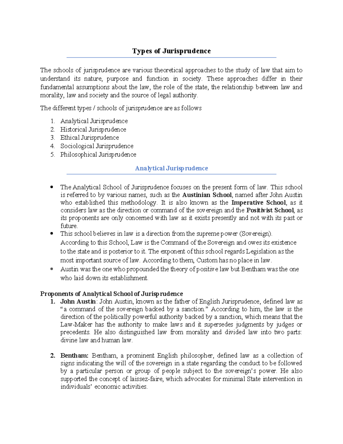 Types of Jurisprudence - These approaches differ in their fundamental ...