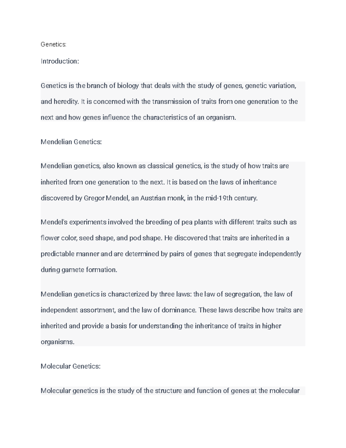 Genetics - Genetics: Introduction: Genetics is the branch of biology ...