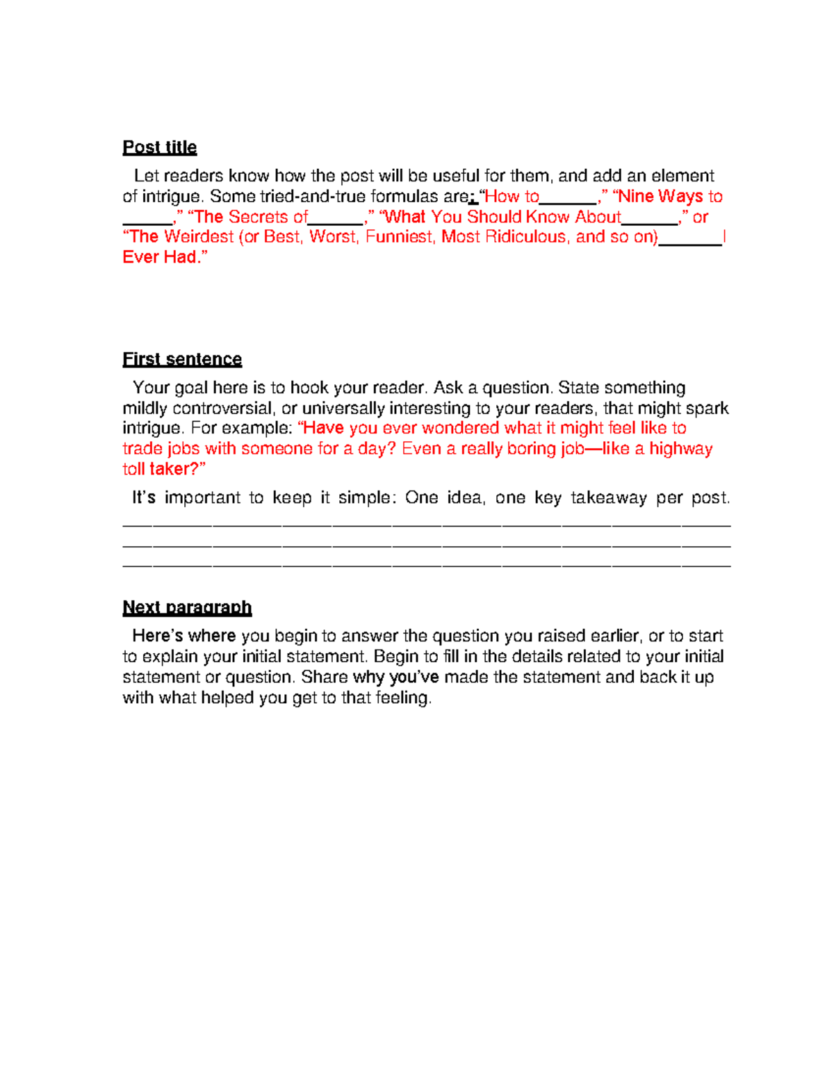 Blog Writing 1 - A level - Post title Let readers know how the post ...