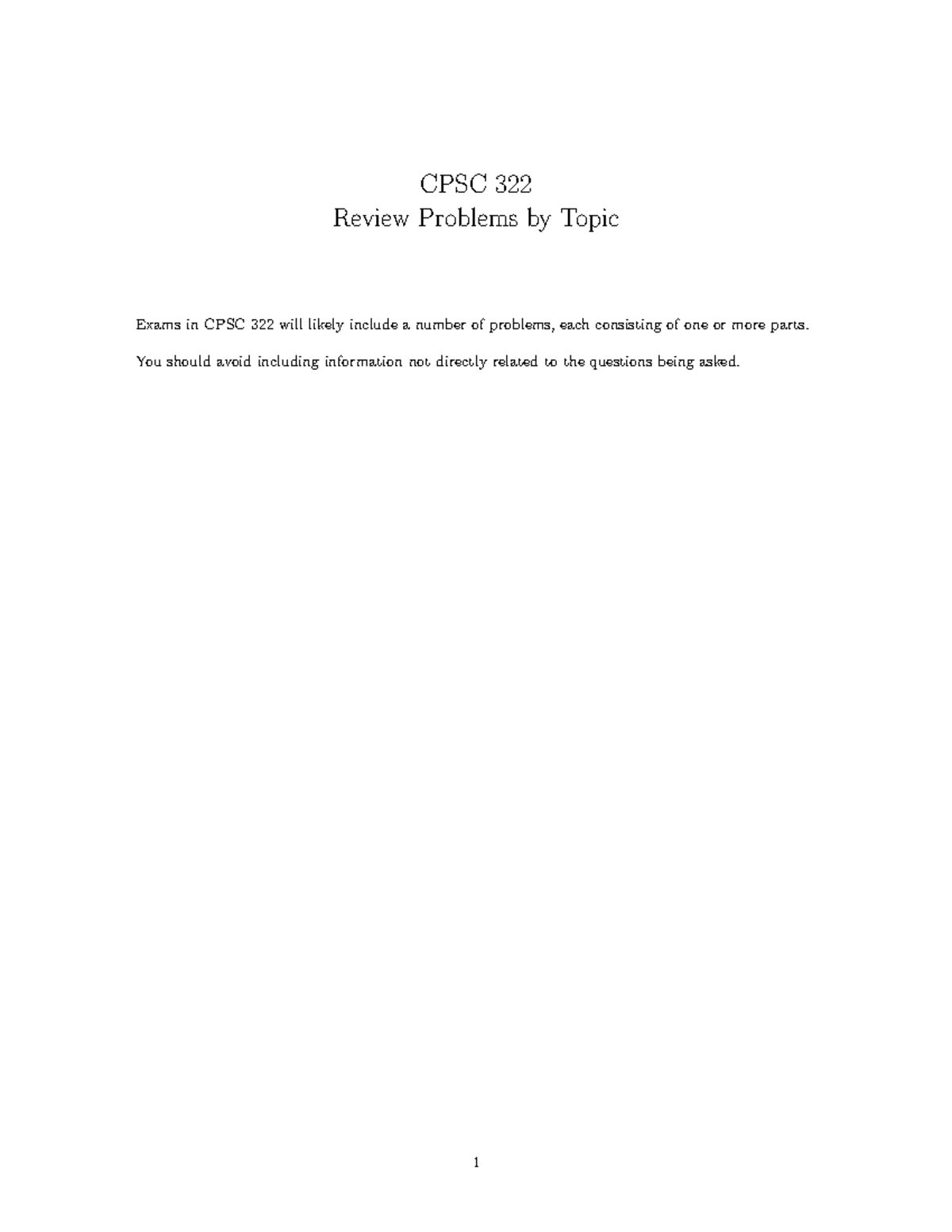 CPSC 322 Review problems with solutions - CPSC 322 Review Problems by Topic Exams in CPSC 322 ...