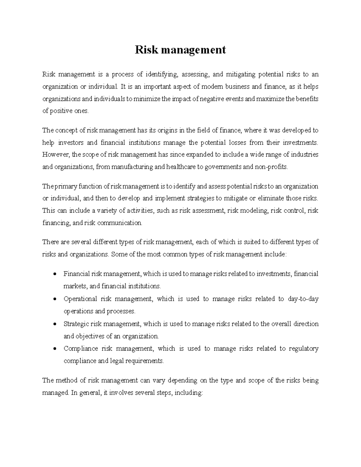 Risk management - Risk management Risk management is a process of ...