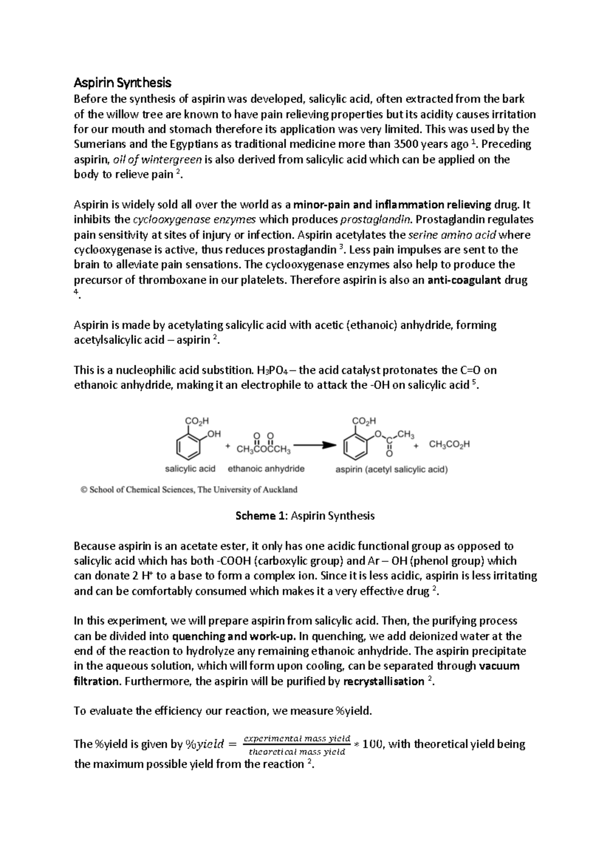 Aspirin Lab Introduction - Aspirin Synthesis Before the synthesis of ...