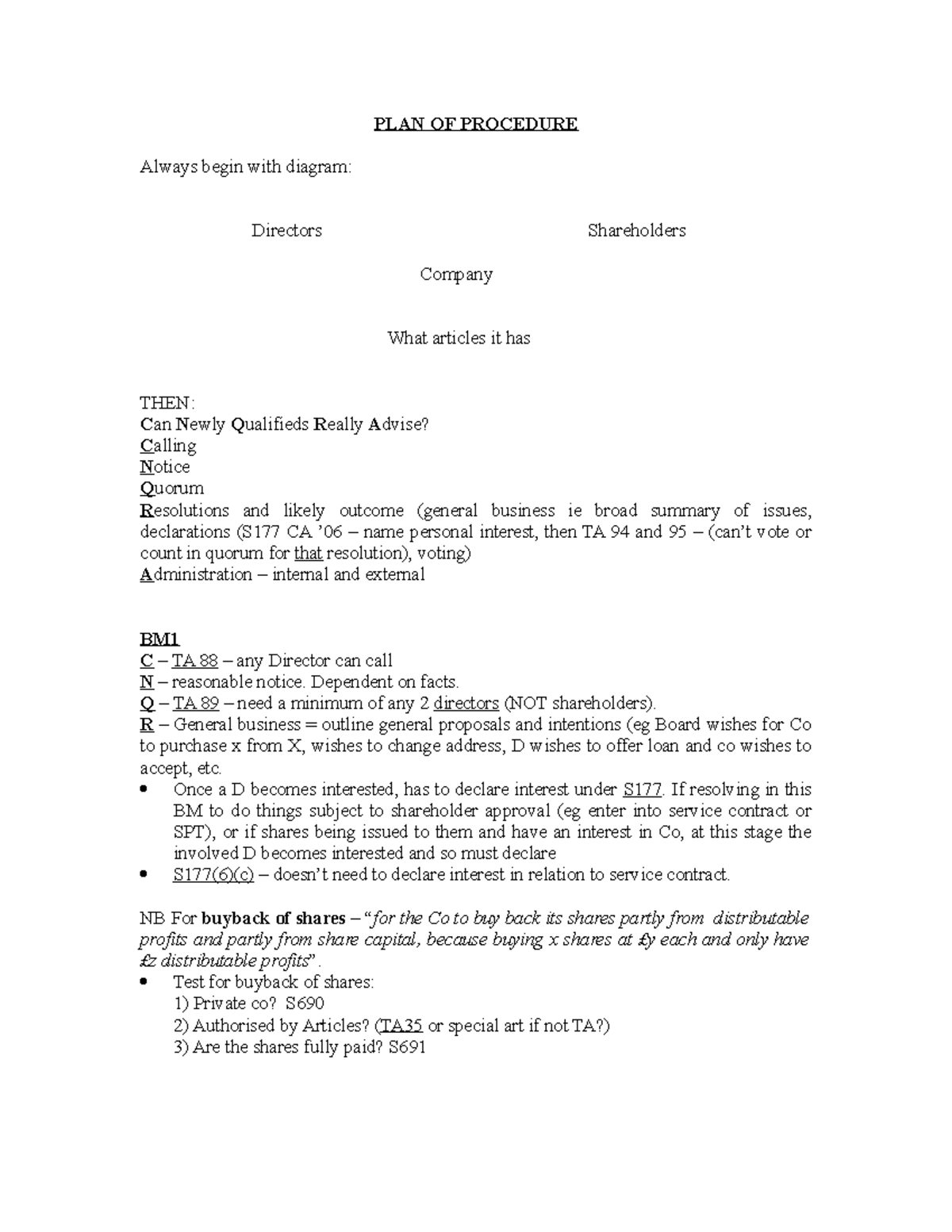 Lecture Note On Corporate Finance - Plan Of Procedure - PLAN OF ...