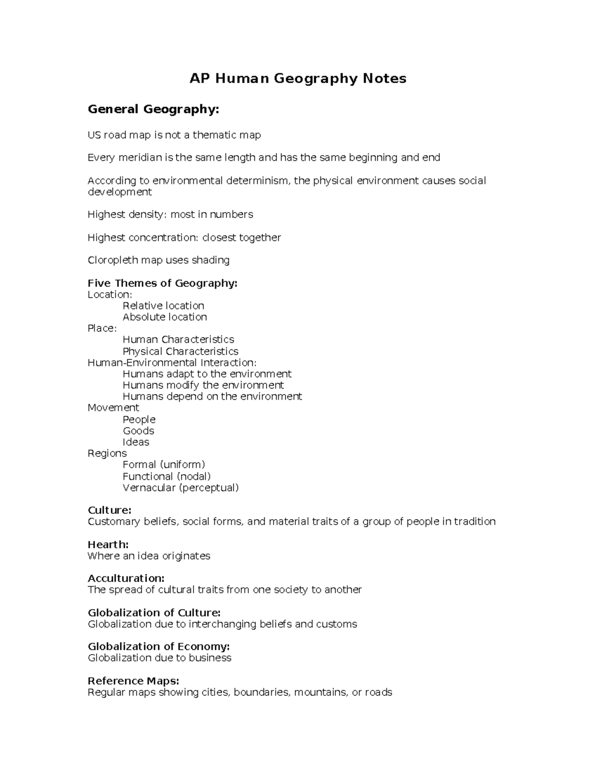 AP Human Geography Notes - AP Human Geography Notes General Geography ...