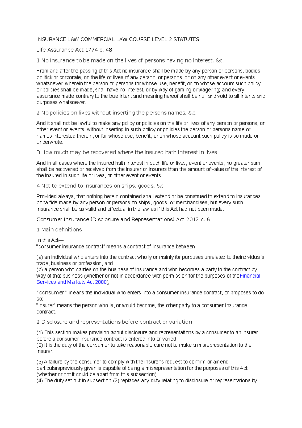 Insurance Law statutes - INSURANCE LAW COMMERCIAL LAW COURSE LEVEL 2 ...