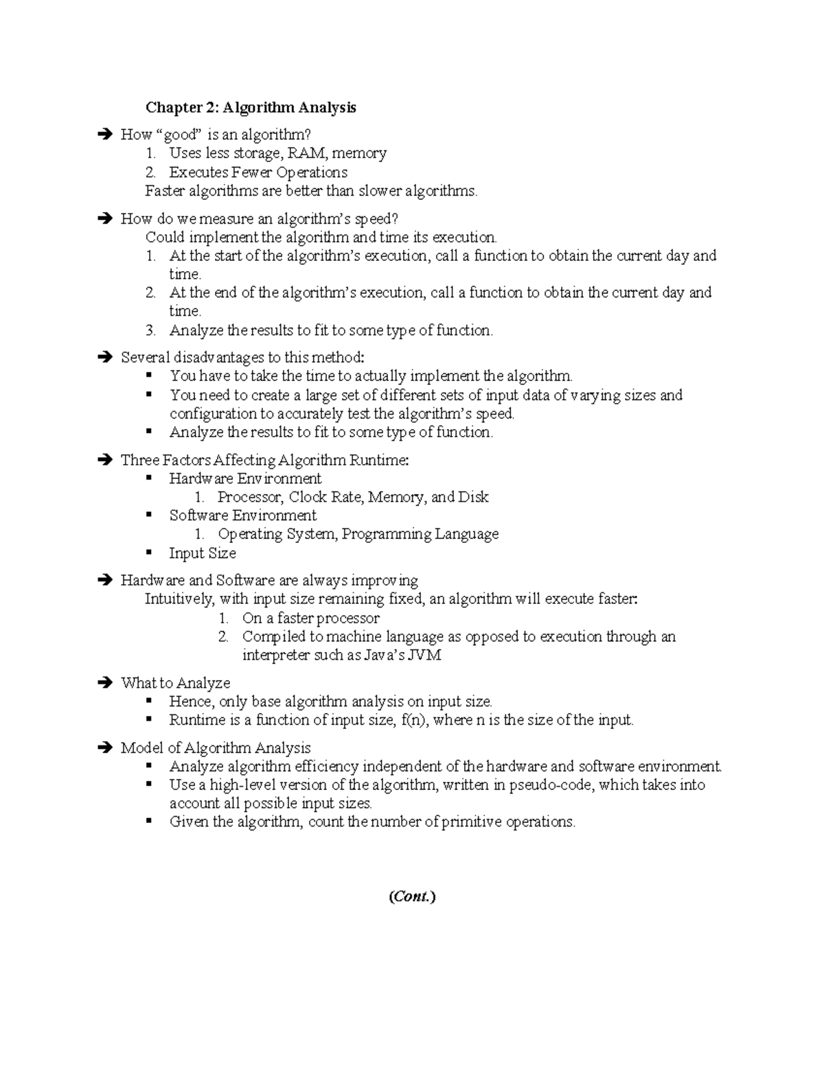 Chapter 2 - Algorithm Analysis - Uses less storage, RAM, memory 2 ...