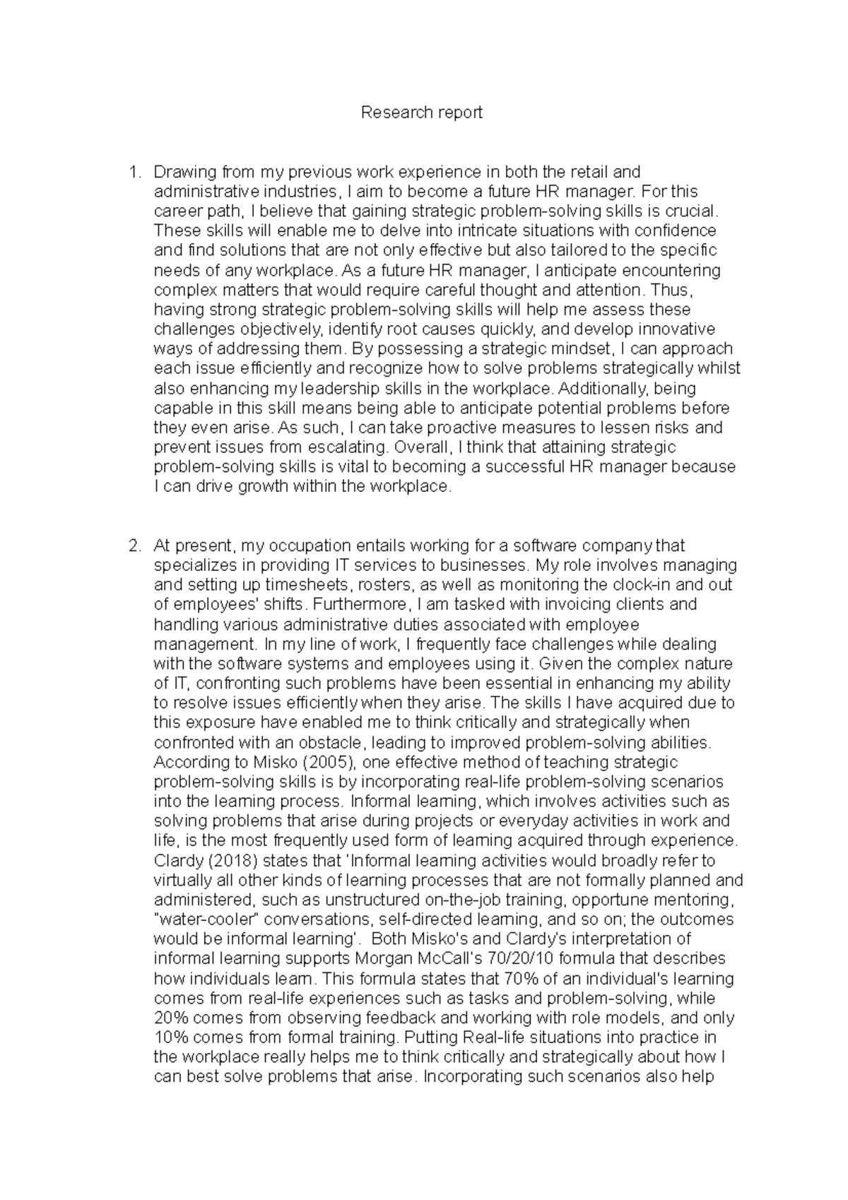 Research report Final - Research report Drawing from my previous work ...