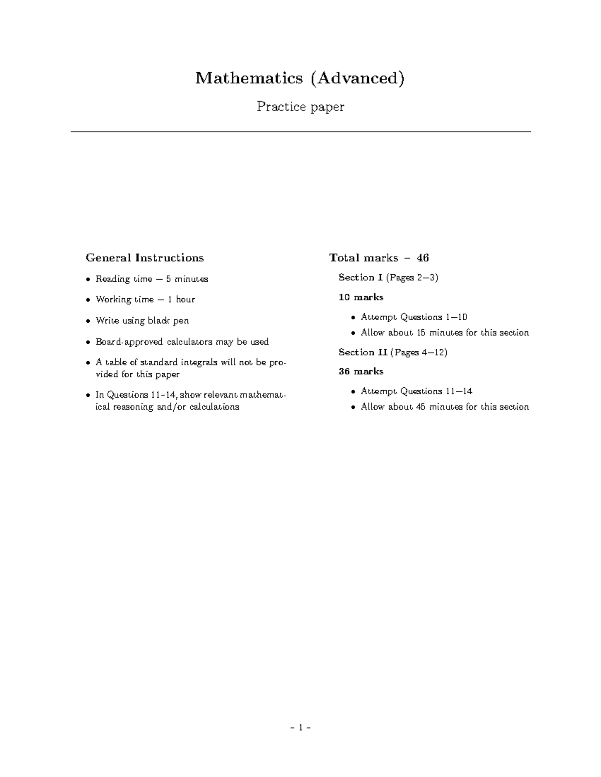 Practice Paper - Mathematics (Advanced) Practice paper General ...