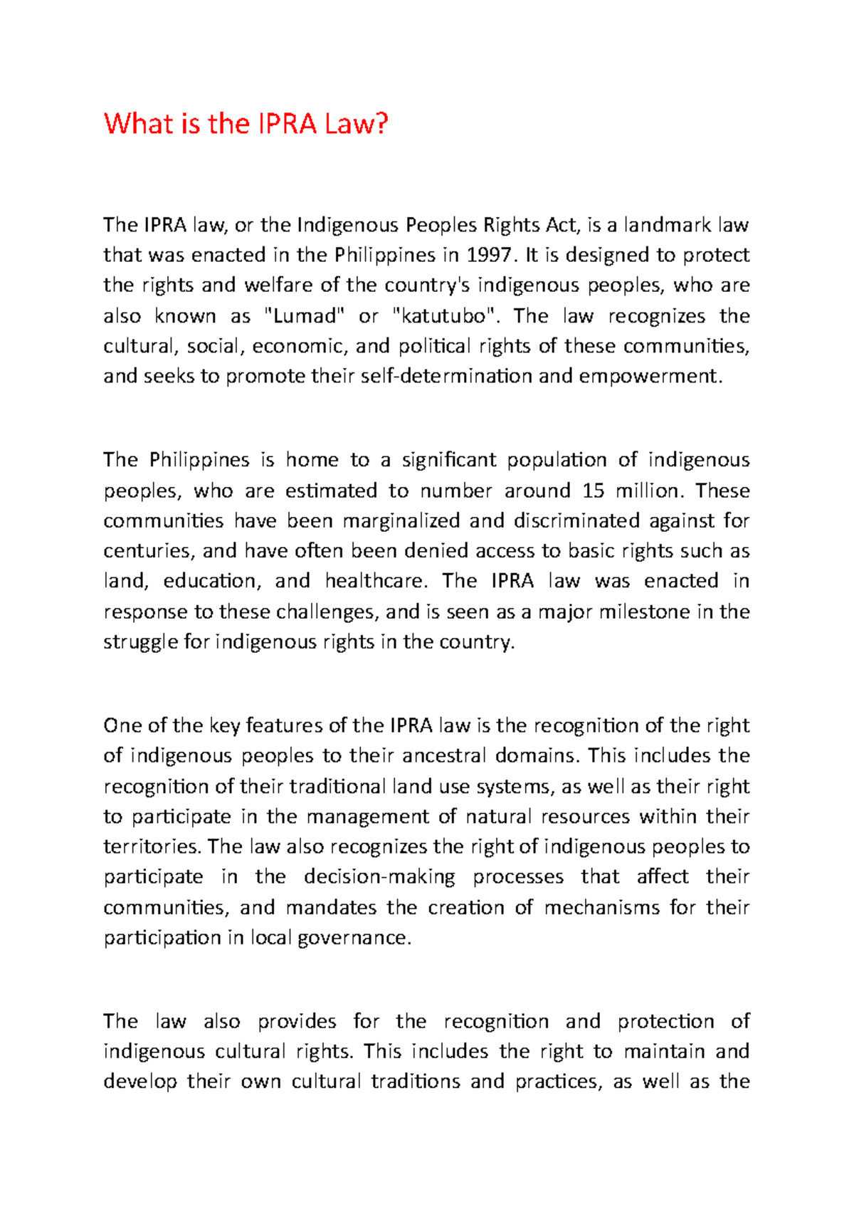 What is the IPRA Law - assignments - What is the IPRA Law? The IPRA law ...