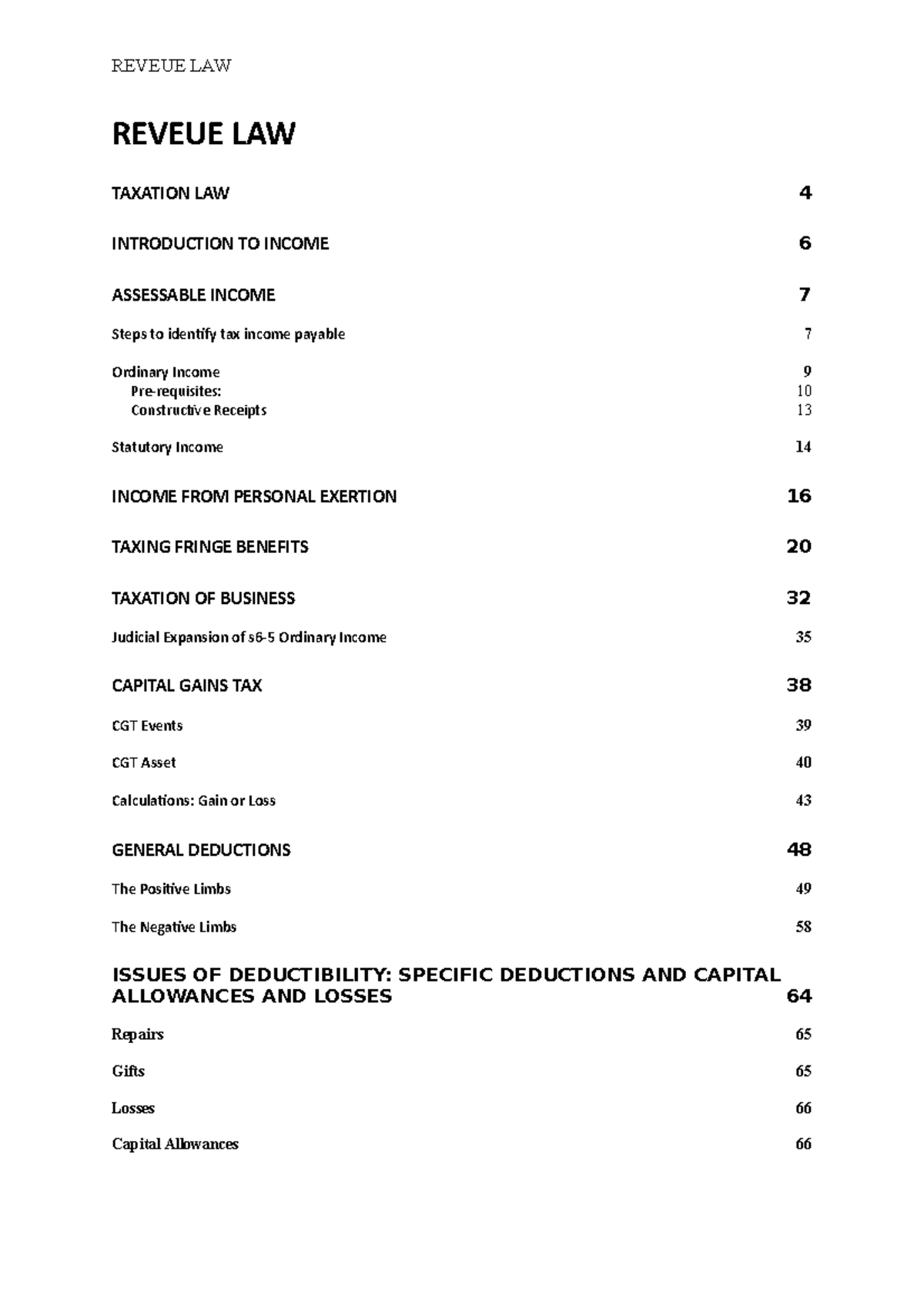 Notes - Revenue Law - REVEUE LAW TAXATION LAW INTRODUCTION TO INCOME ...