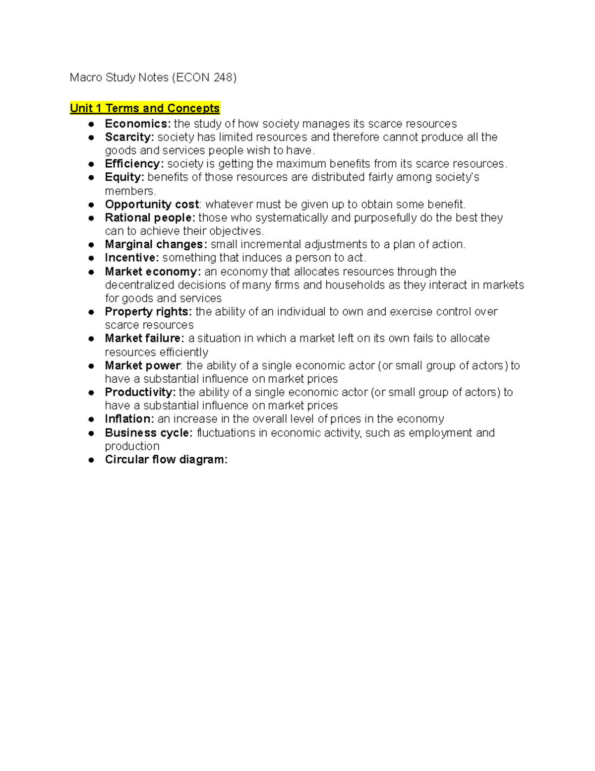 Macro Study Notes (ECON 248) - Efficiency: society is getting the ...