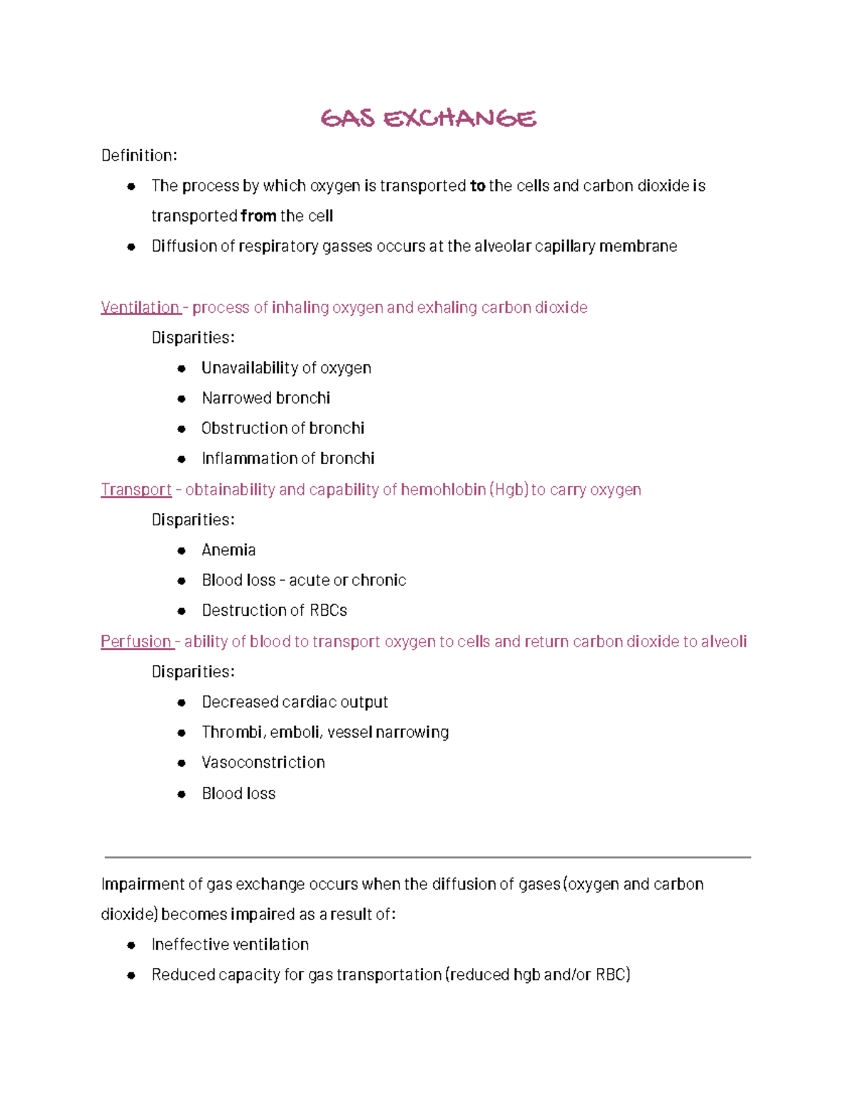 Gas exchange perfusion tissue integrity (dragged) - GAS EXCHANGE ...