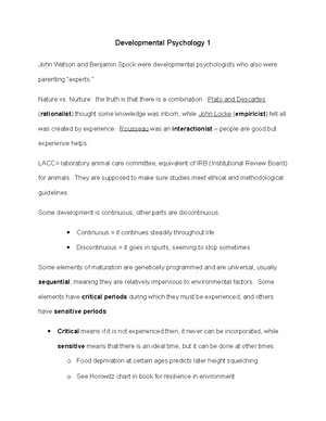 Developmental Psychology Cheat Sheet - Things to Memorize (1 ...