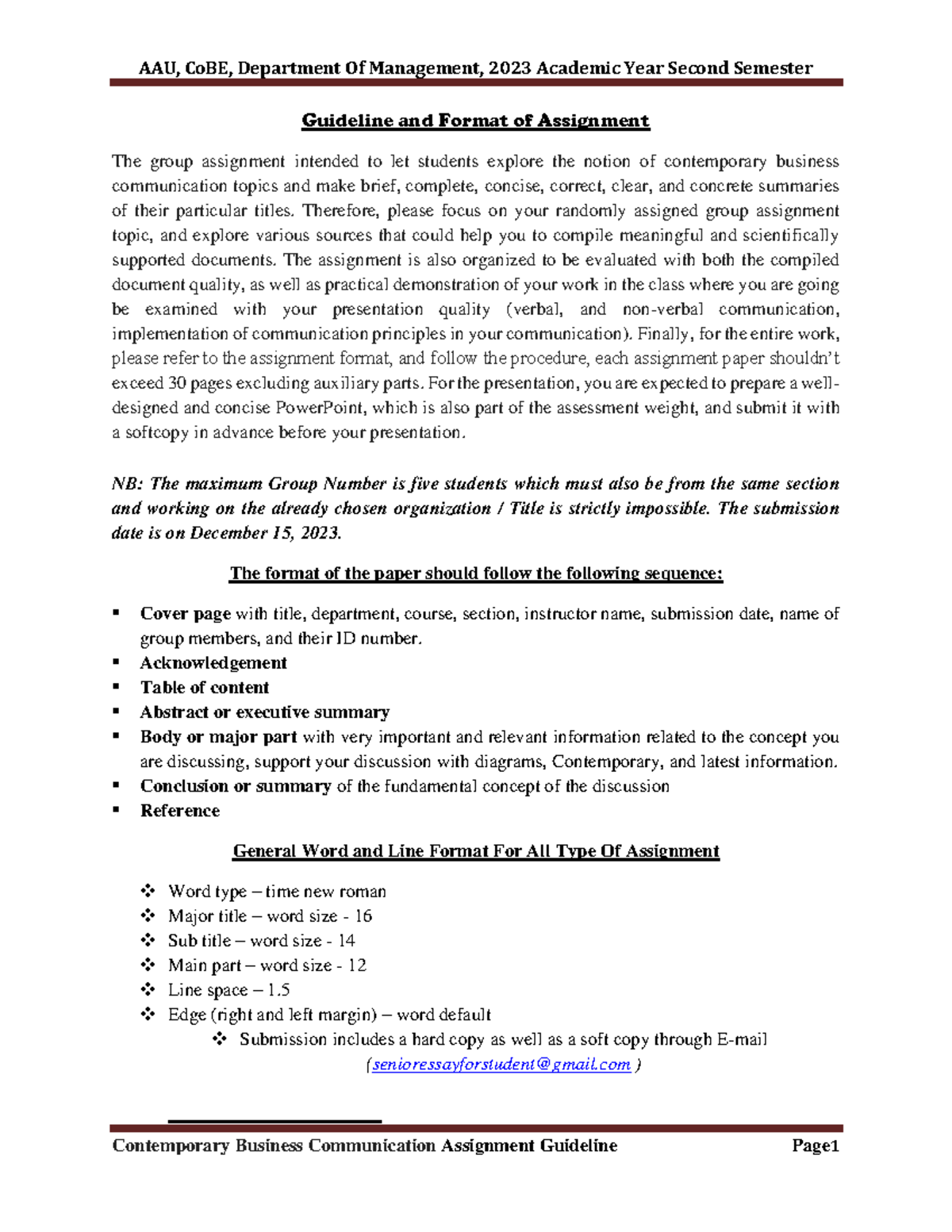 Assignment Guideline For Contemporary Business Communication - Guideline and Format of ...