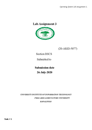 20-ARID-5077(lab 2 Assignment) - Lab Assignment 2 (20-ARID-5077) Section BSCS Submitted to - Studocu