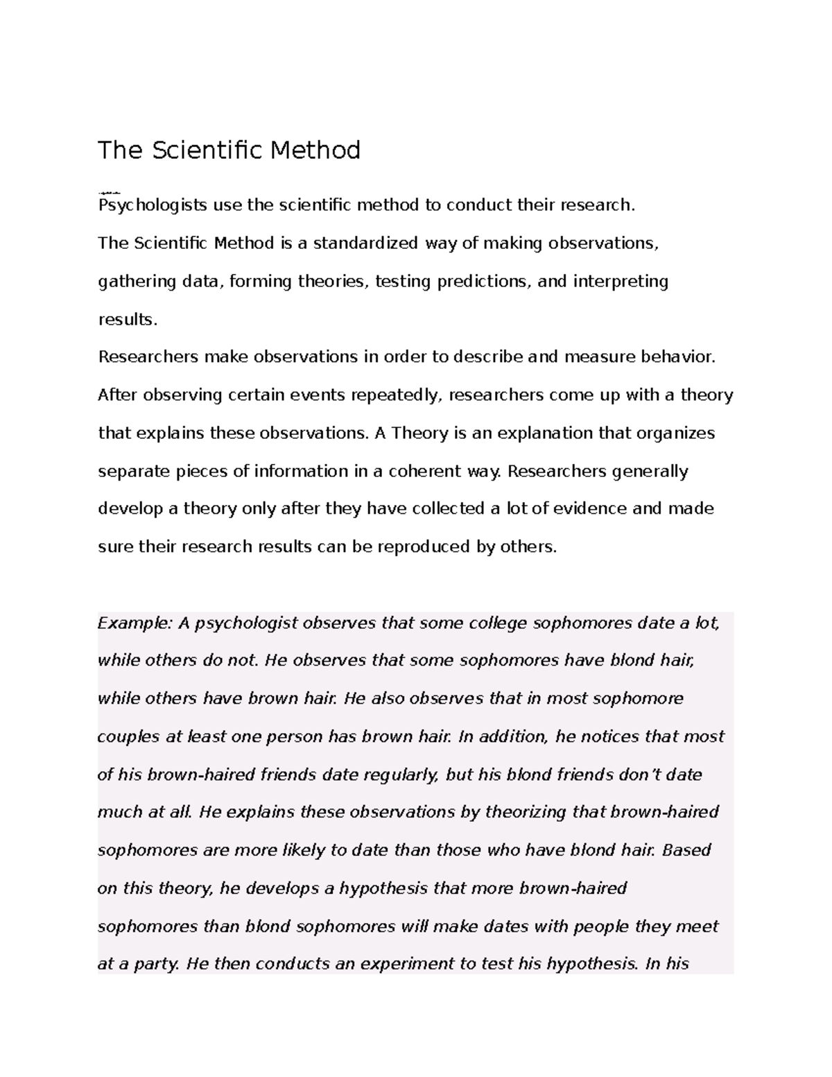 The Scientific Method - Lecture notes 1 - The Scientific Method Summary ...