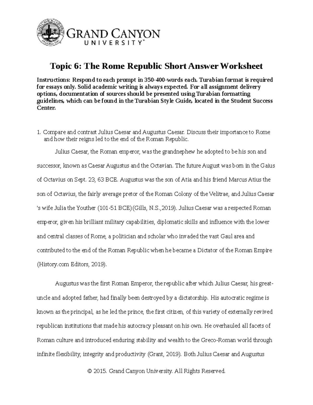 The Rome Republic Short Answer Worksheet - Topic 6: The Rome Republic ...